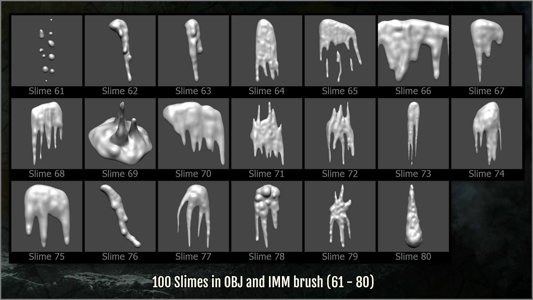 Slime Mucus and Drool Maker 100 IMM ZBrush Brushes and 100 OBJs 3D model | CGTrader