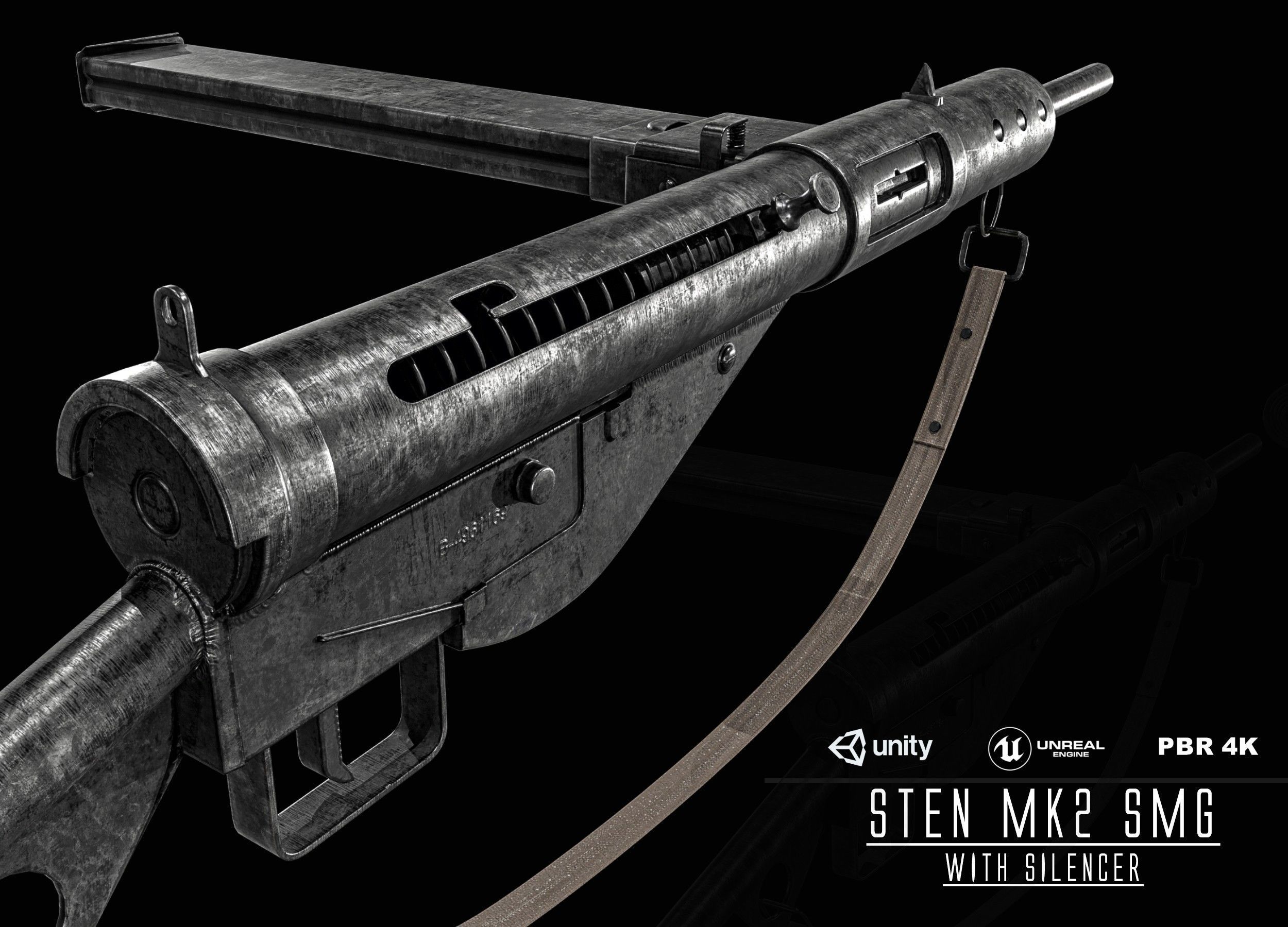 3D model Sten MK2 SMG With Silencer VR / AR / low-poly | CGTrader