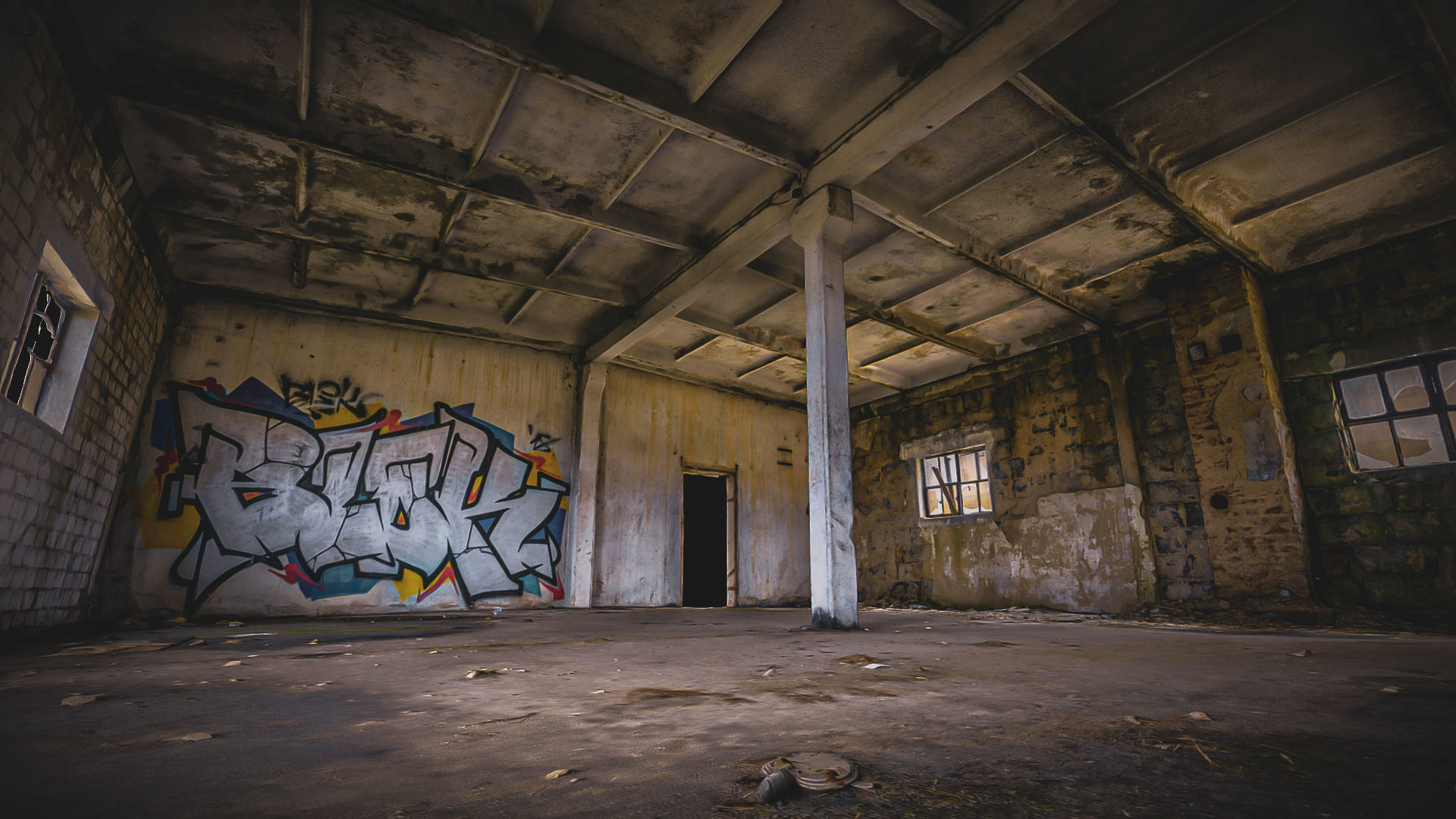 Abandoned garage hall with damaged wooden gate 3D model | CGTrader