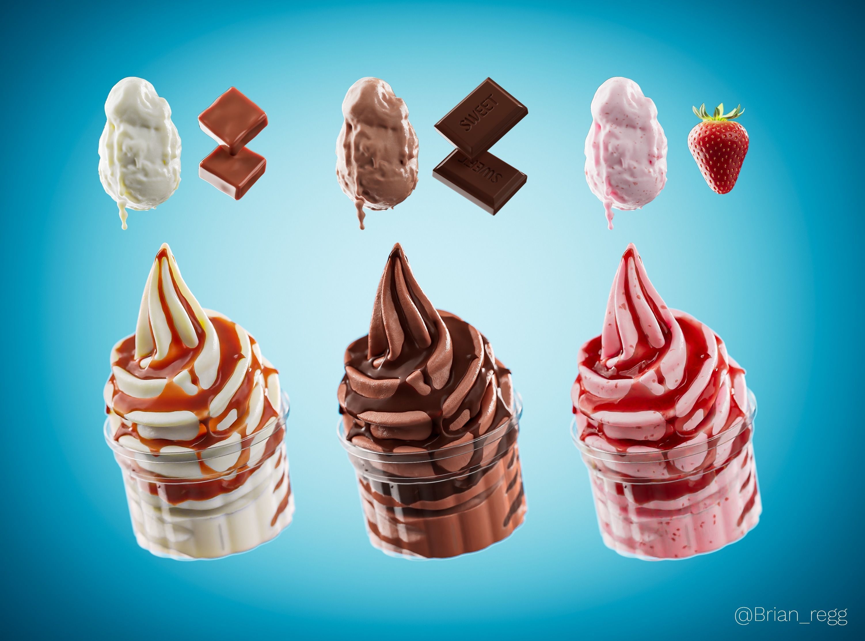 3 Soft Ice Creams and a scene setup 3D model | CGTrader