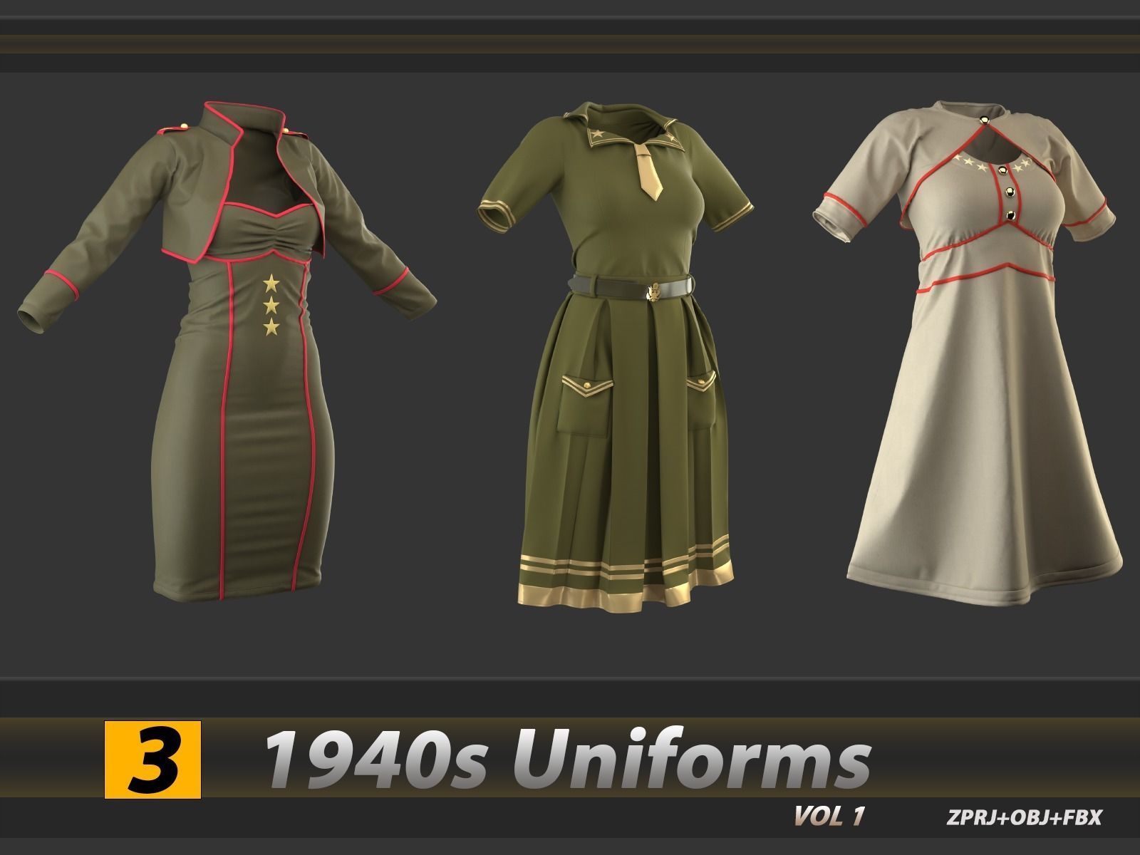 3 1940s Uniforms 3D model | CGTrader