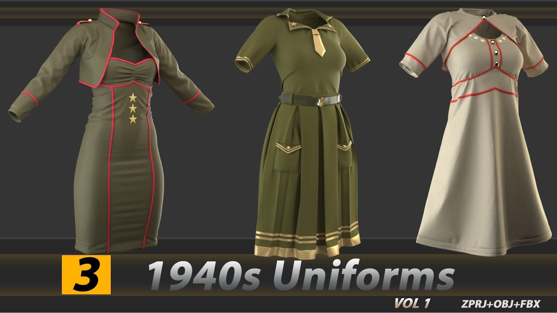 3 1940s Uniforms 3D model | CGTrader