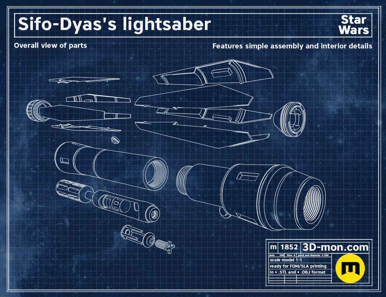 Sifo Dyas lightsaber 3D model 3D printable | CGTrader
