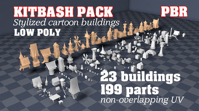 3D model KITBASH PACK - Stylized cartoon buildings VR / AR / low-poly | CGTrader