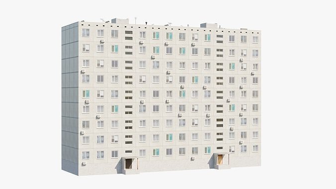 3D model Soviet Panel Apartment Building two entrances VR / AR / low ...