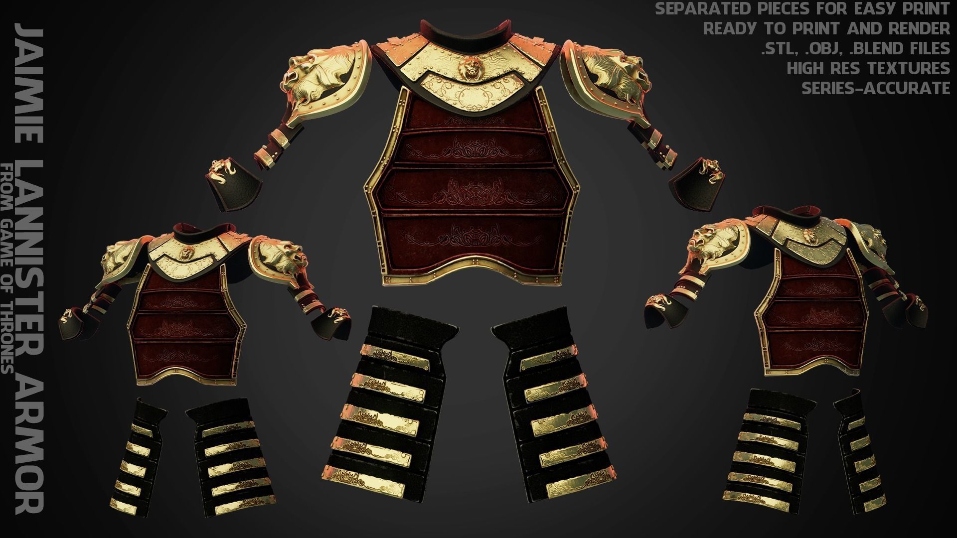 Game of Thrones Jaimie Lannister Armor for Cosplay 3D model 3D ...