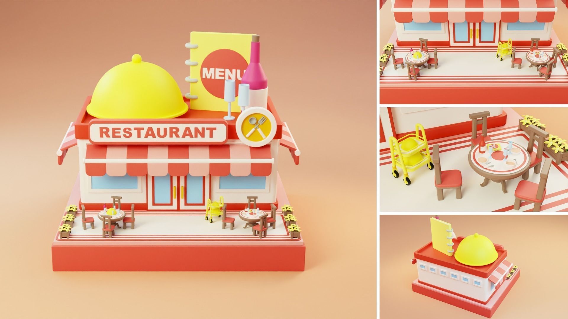 3D model Cartoon Stores Eateries Islands Exteriors 2 VR / AR / low-poly ...