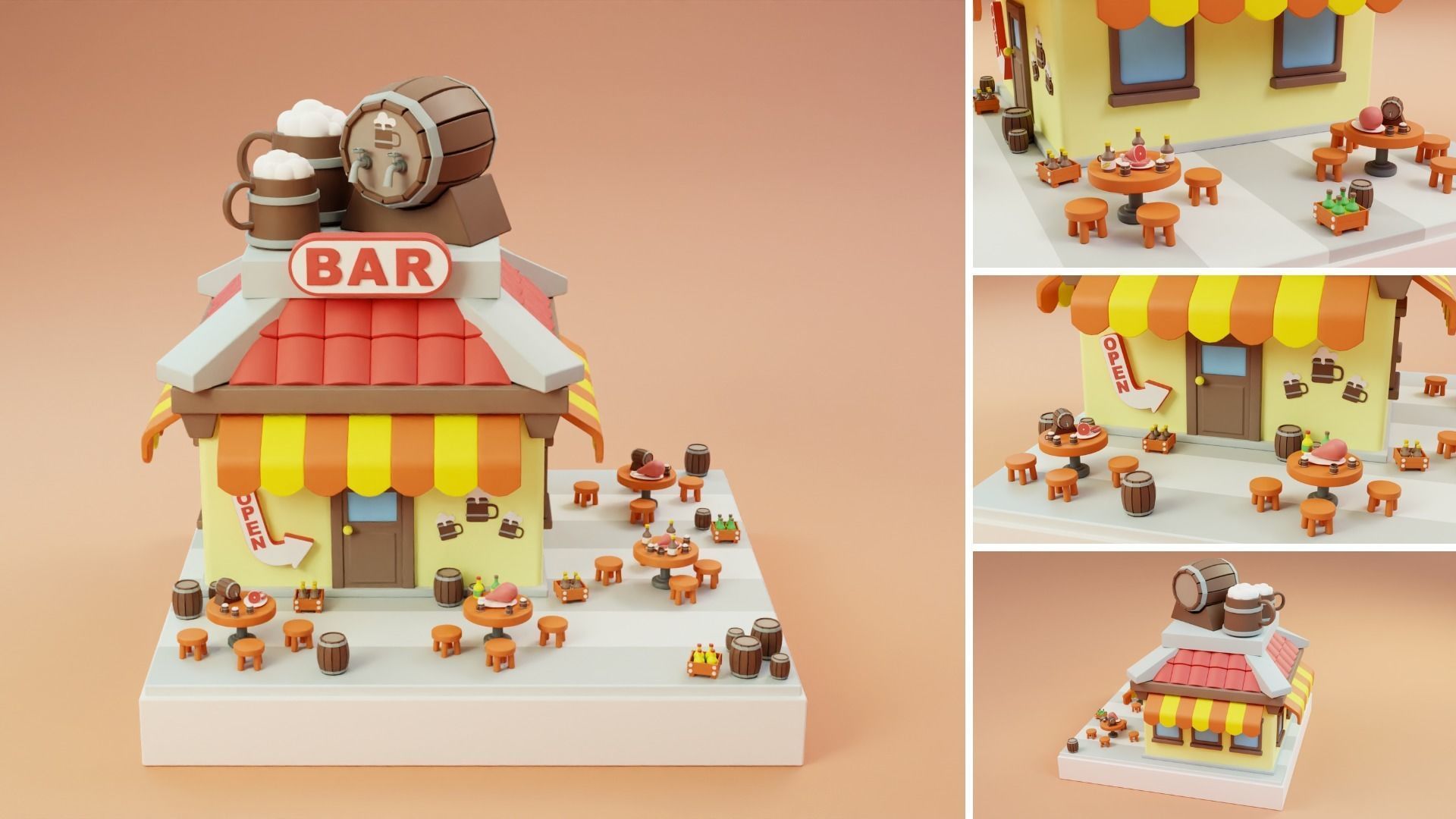3D model Cartoon Stores Eateries Islands Exteriors 2 VR / AR / low-poly ...