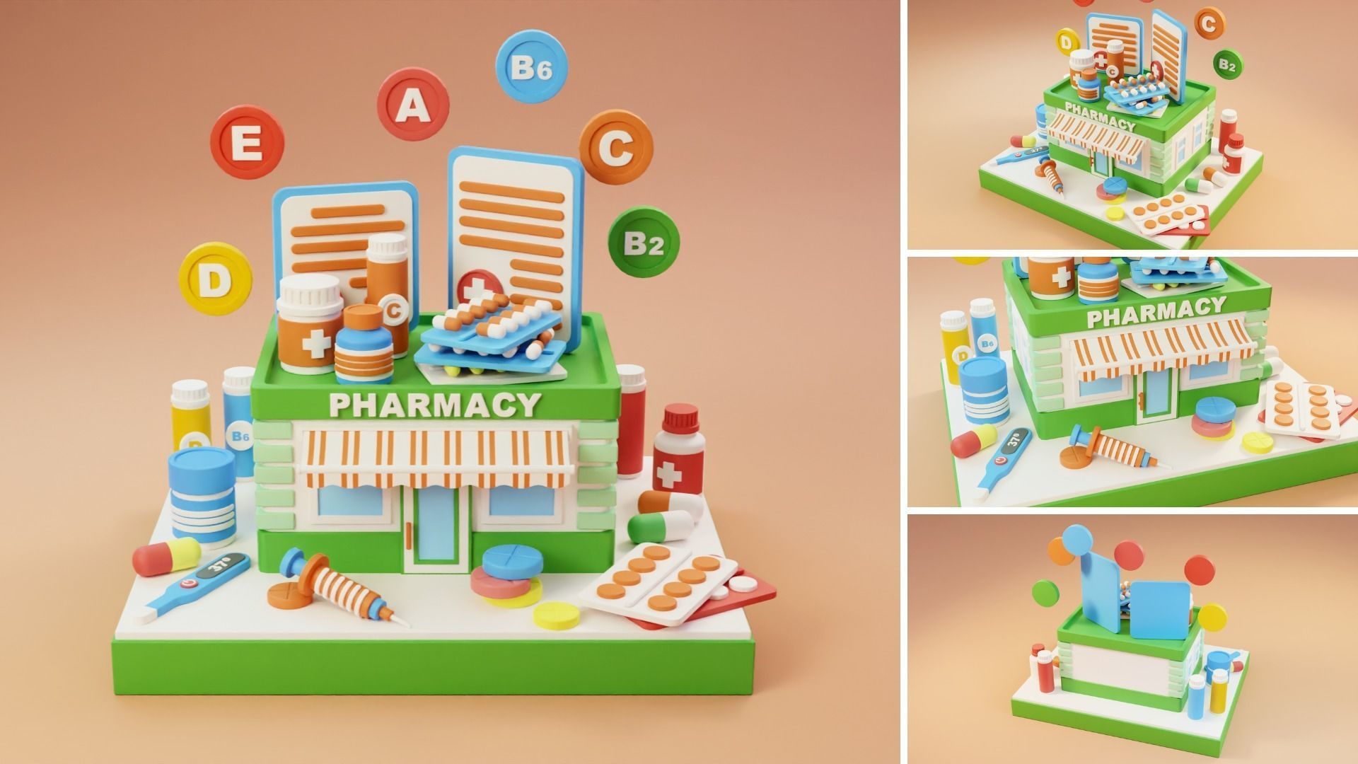 3D model Cartoon Stores Eateries Islands Exteriors 2 VR / AR / low-poly ...