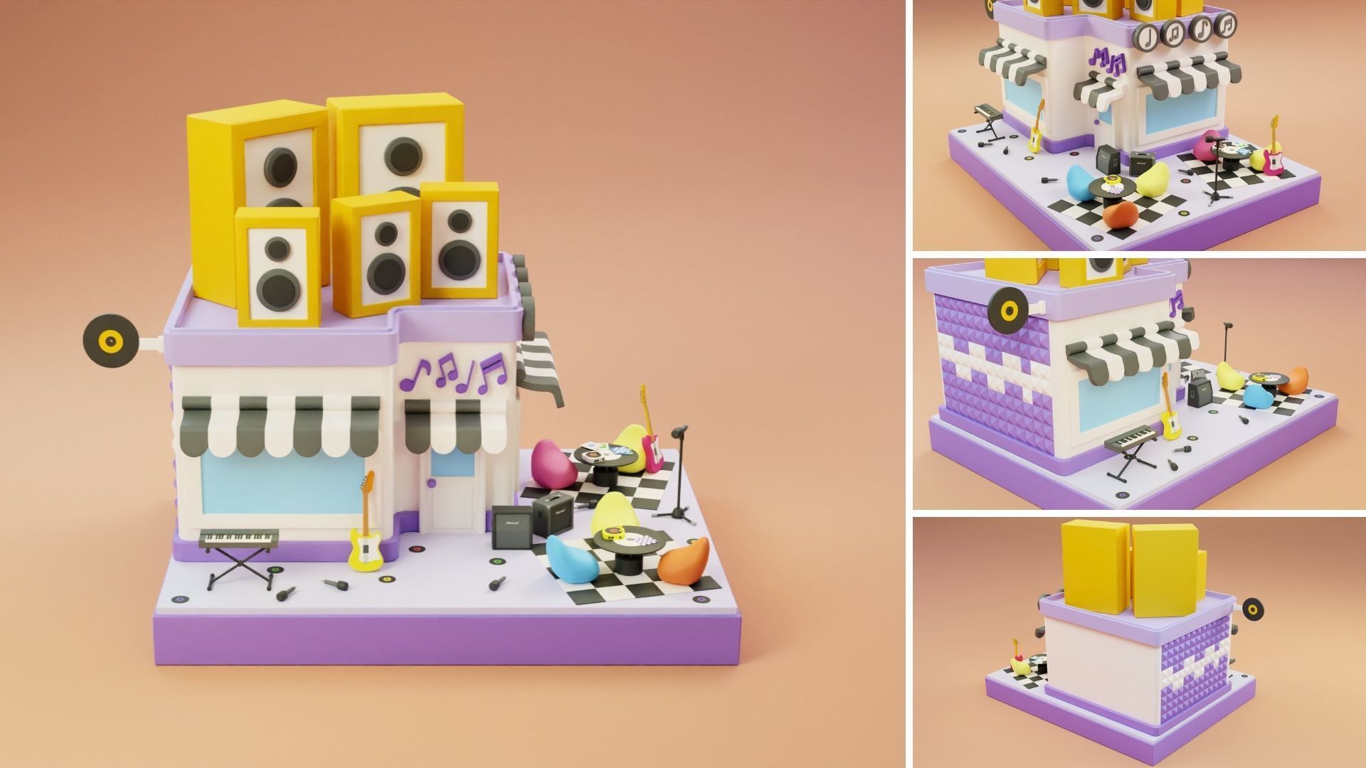 3D model Cartoon Stores Eateries Islands Exteriors 2 VR / AR / low-poly ...