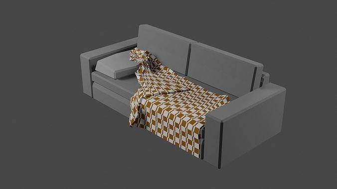 Low Poly 3D Sofa with Cushion and Blanket free 3D model | CGTrader
