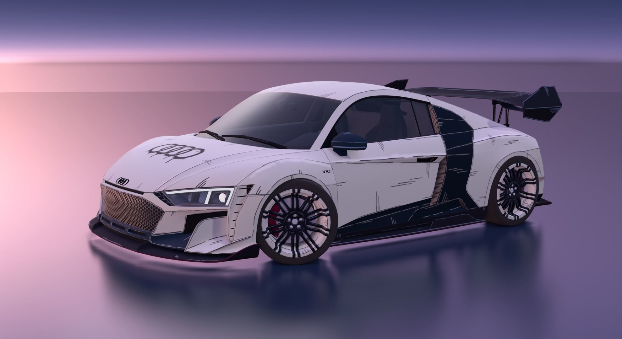 Cartoon Audi R8 in 2D Style 3D model | CGTrader