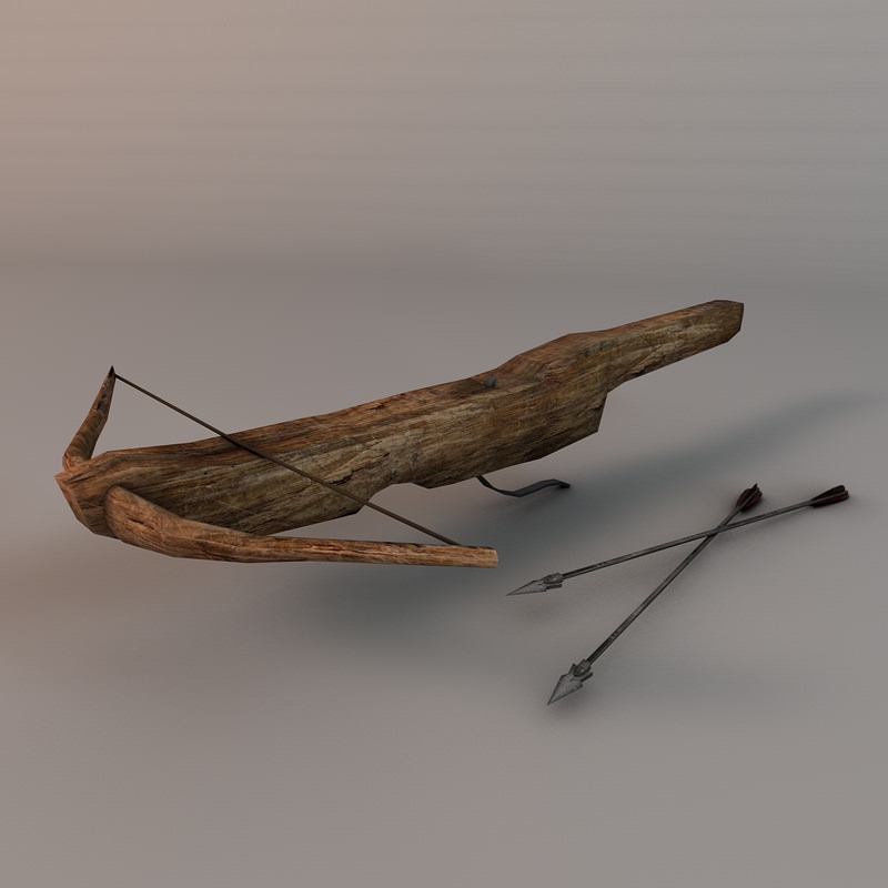 3D model Low poly crossbow wooden bow and arrow VR / AR / low-poly ...