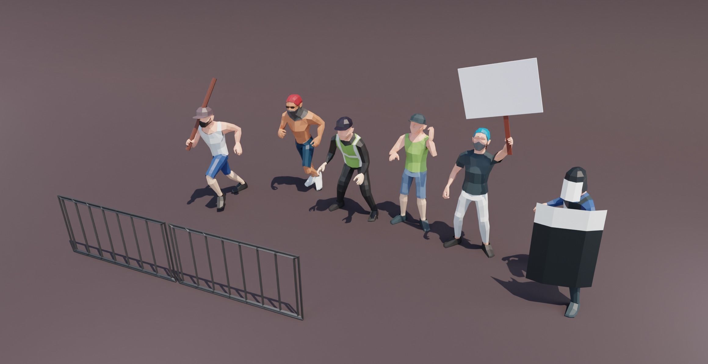 3D model Protester And Security Characters Low Poly Package VR / AR ...