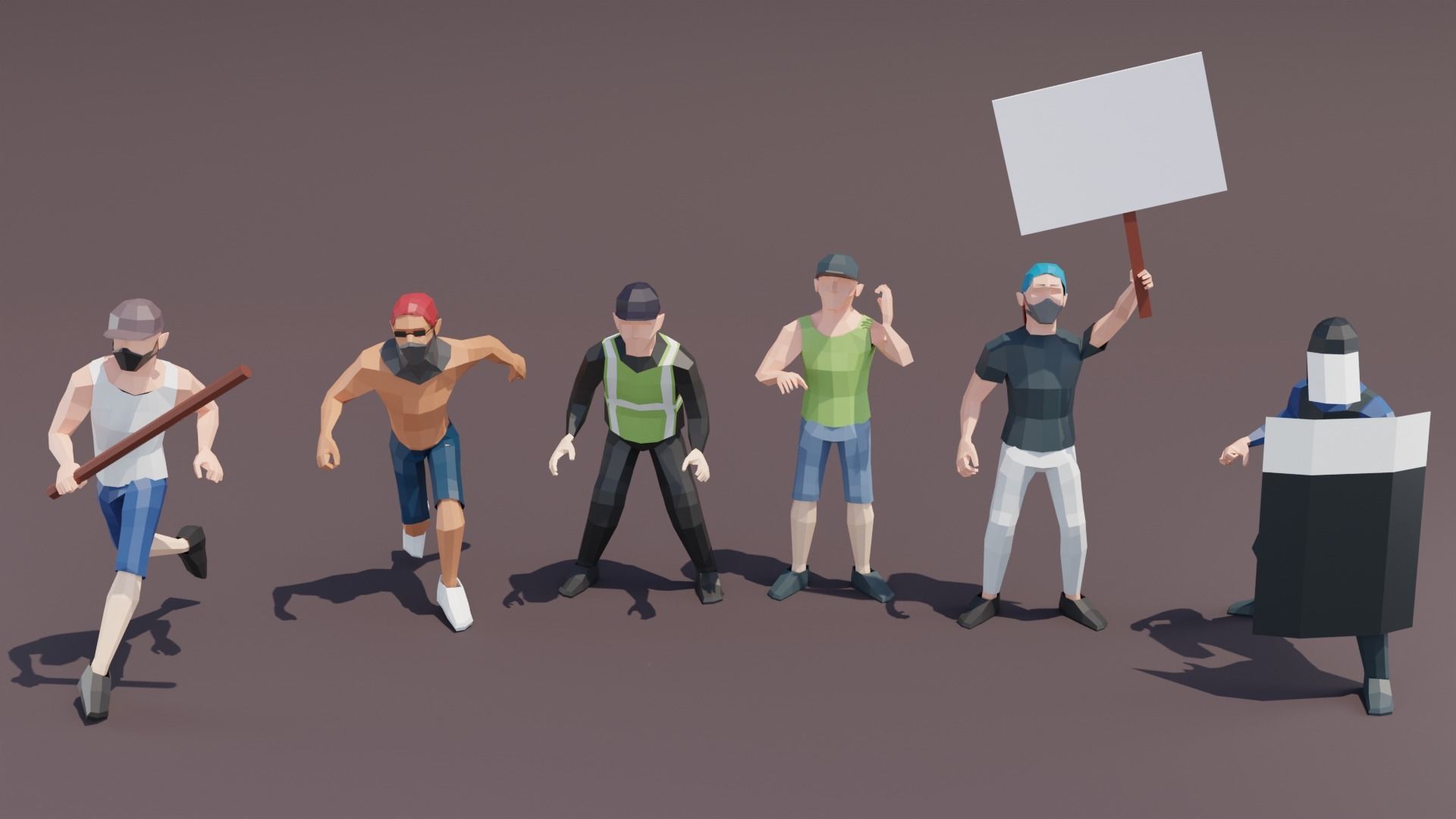 3D model Protester And Security Characters Low Poly Package VR / AR ...