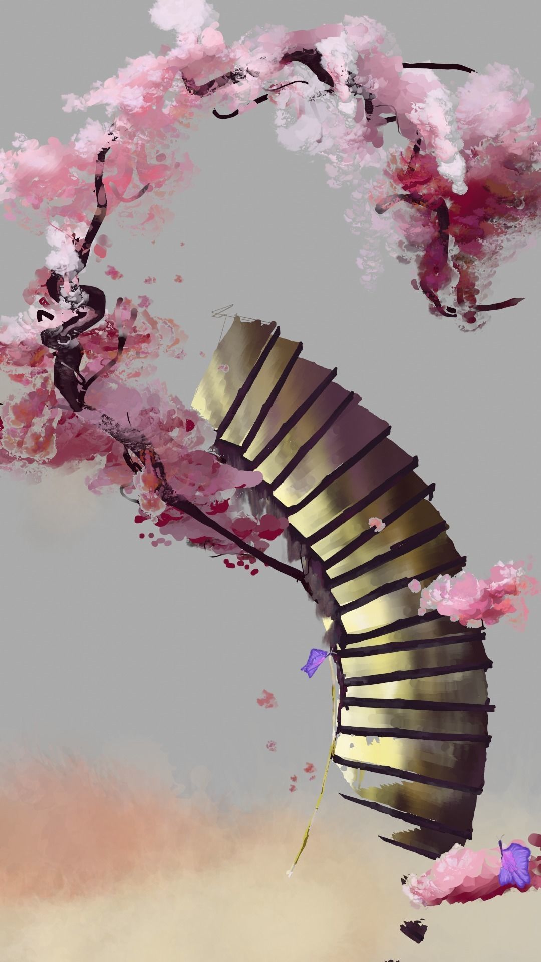 Sakura tree with stairs Grease Pencil 3D model | CGTrader