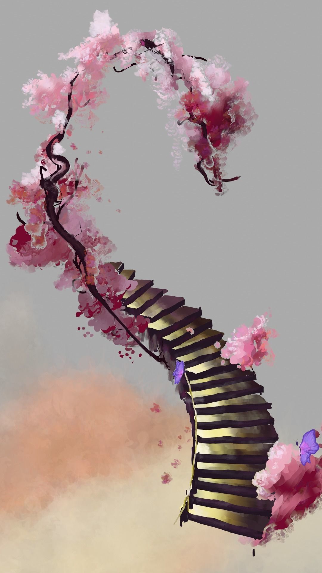 Sakura tree with stairs Grease Pencil 3D model | CGTrader