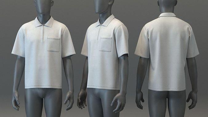 Quarter Zip Polo Shirt 3D model | CGTrader