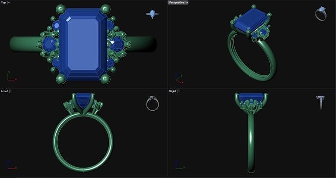 Diamond Emerald Engagement Ring 3D model 3D printable | CGTrader