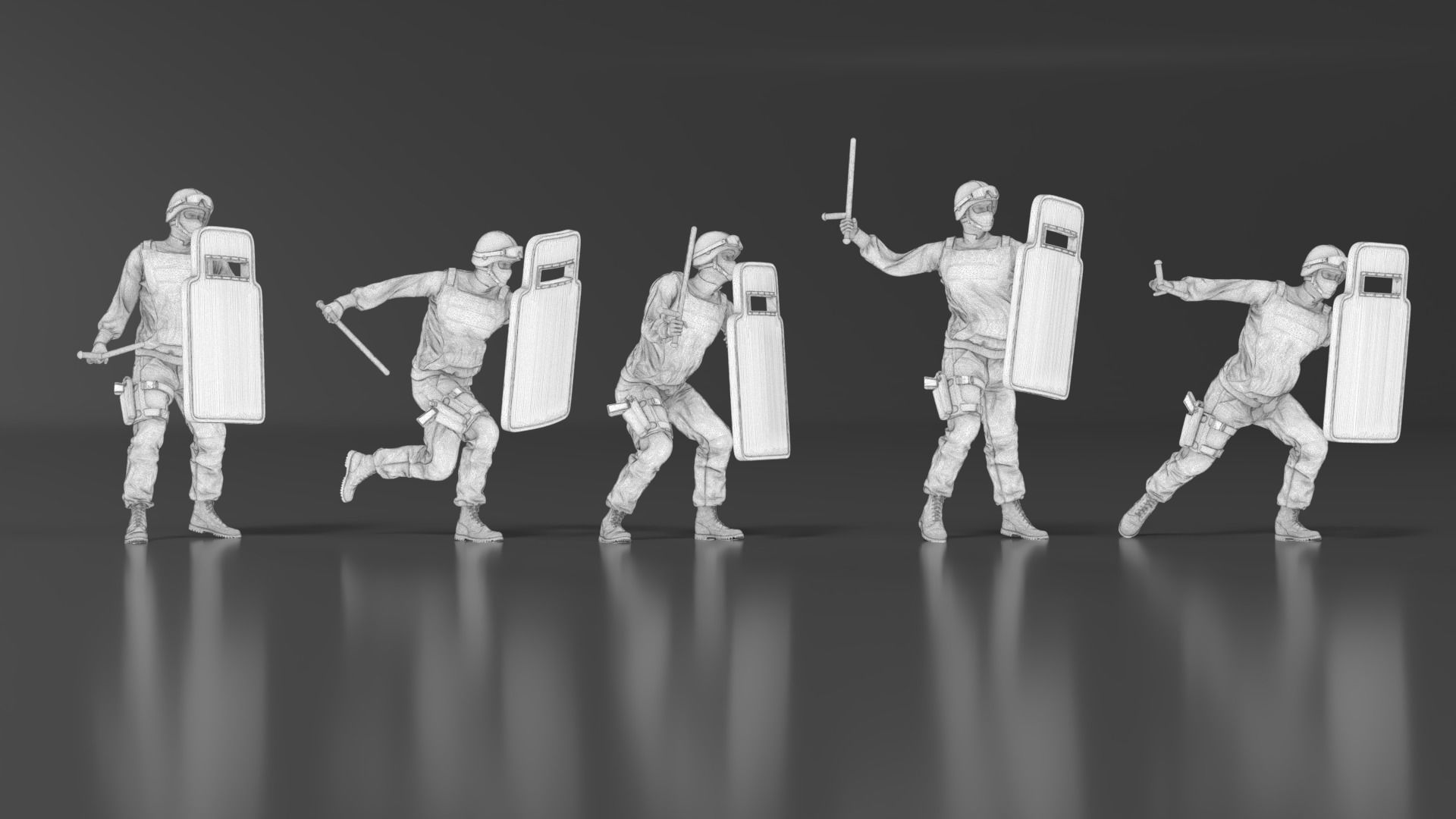 Riot Police Figure Set 01 3D model 3D printable | CGTrader