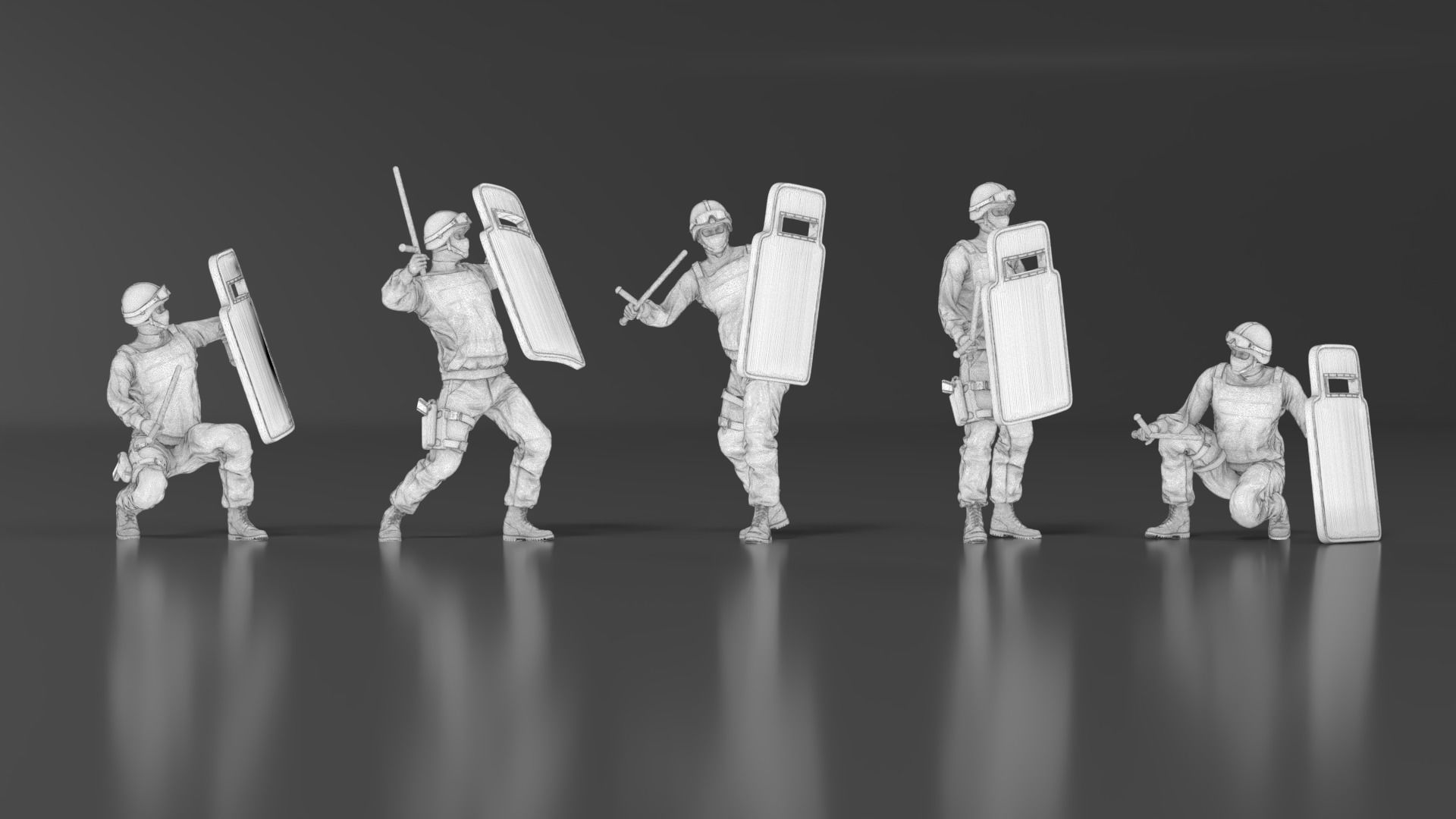 Riot Police Figure Set 01 3D model 3D printable | CGTrader