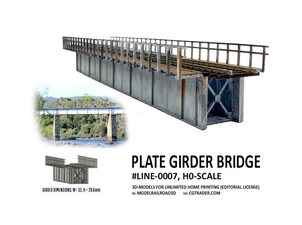 LINE-0007 Plate girder bridge riveted H0-scale 3D model 3D printable ...