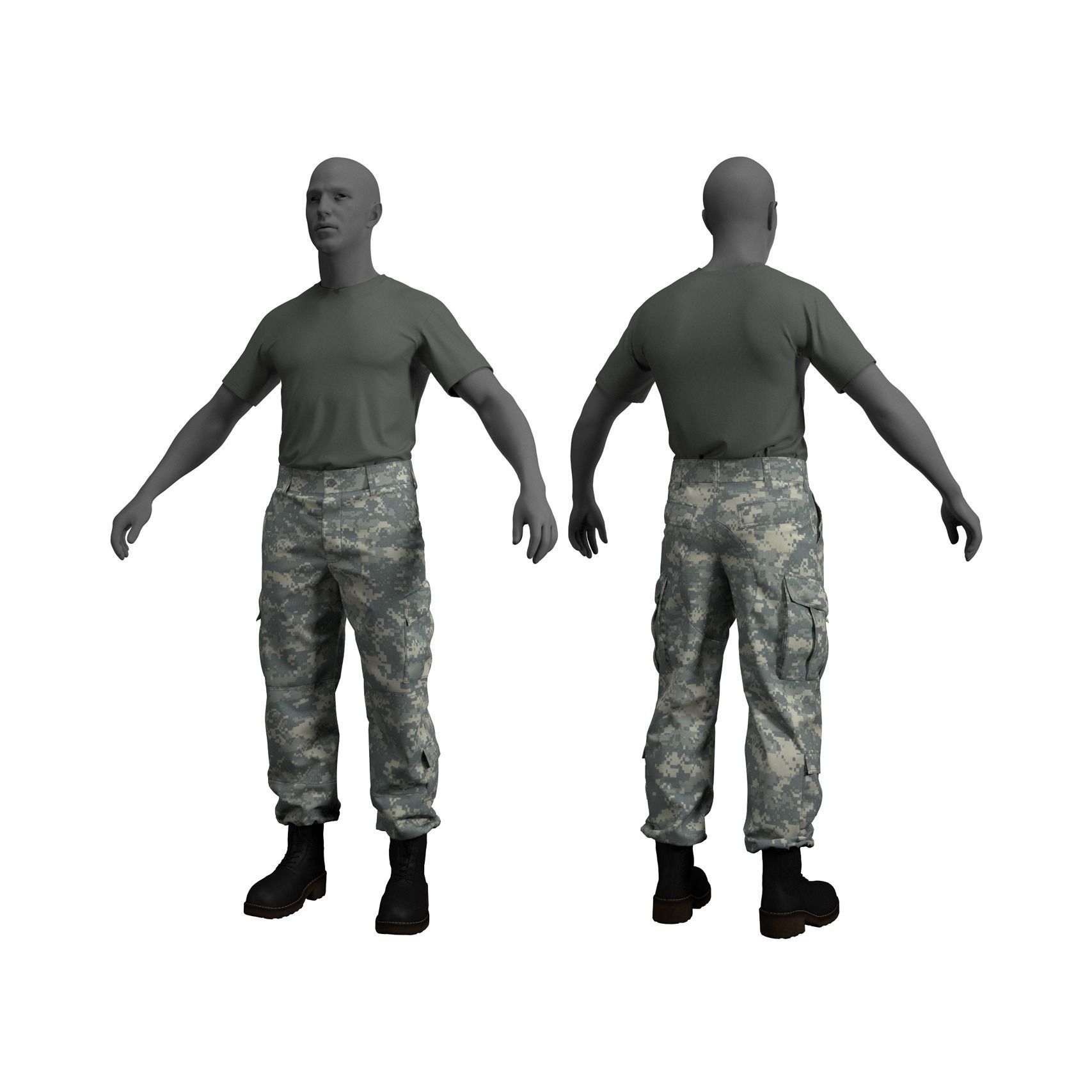 ACU Army Combat Uniform Pants and Tshirt - Marvelous Designer 3D model ...