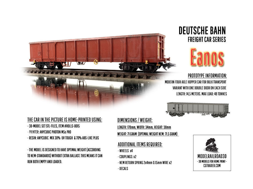 ROLLS-0015 DB Cargo Eanos Gondola freight car in H0-scale 3D model 3D ...