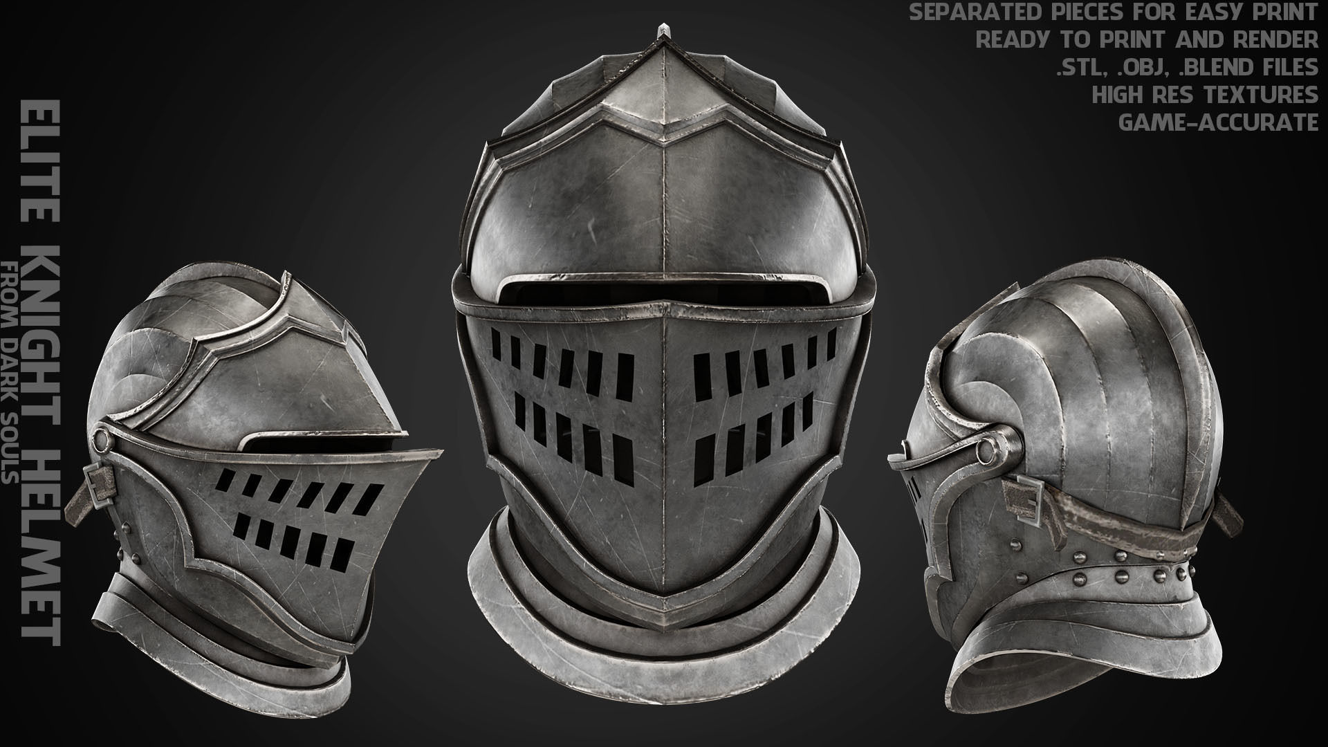 Dark Souls Elite Knight Helmet for Cosplay 3D model 3D printable | CGTrader