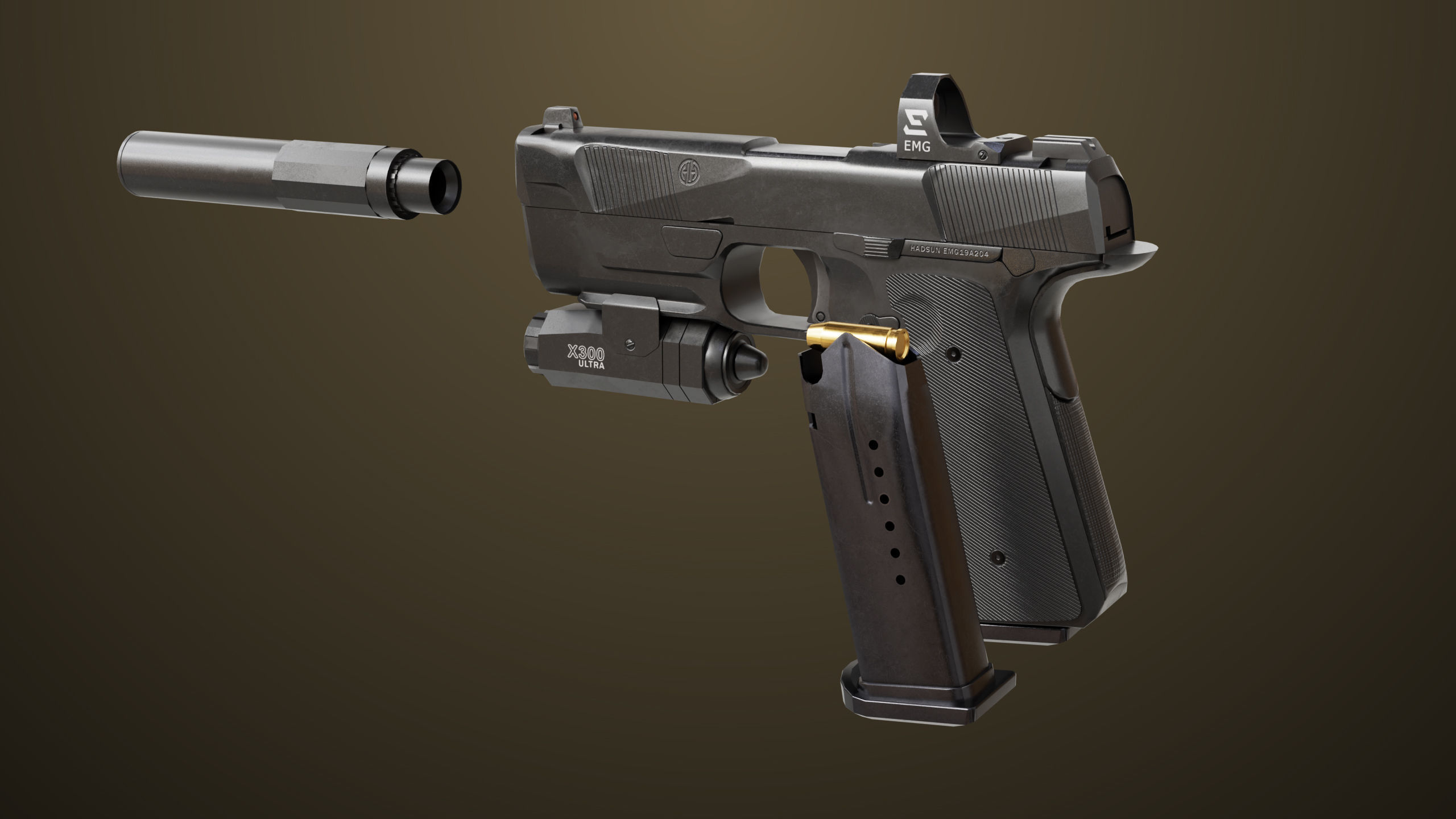 3D model Pistol 03 Black Generic All PBR Unity UE Textures VR / AR ...