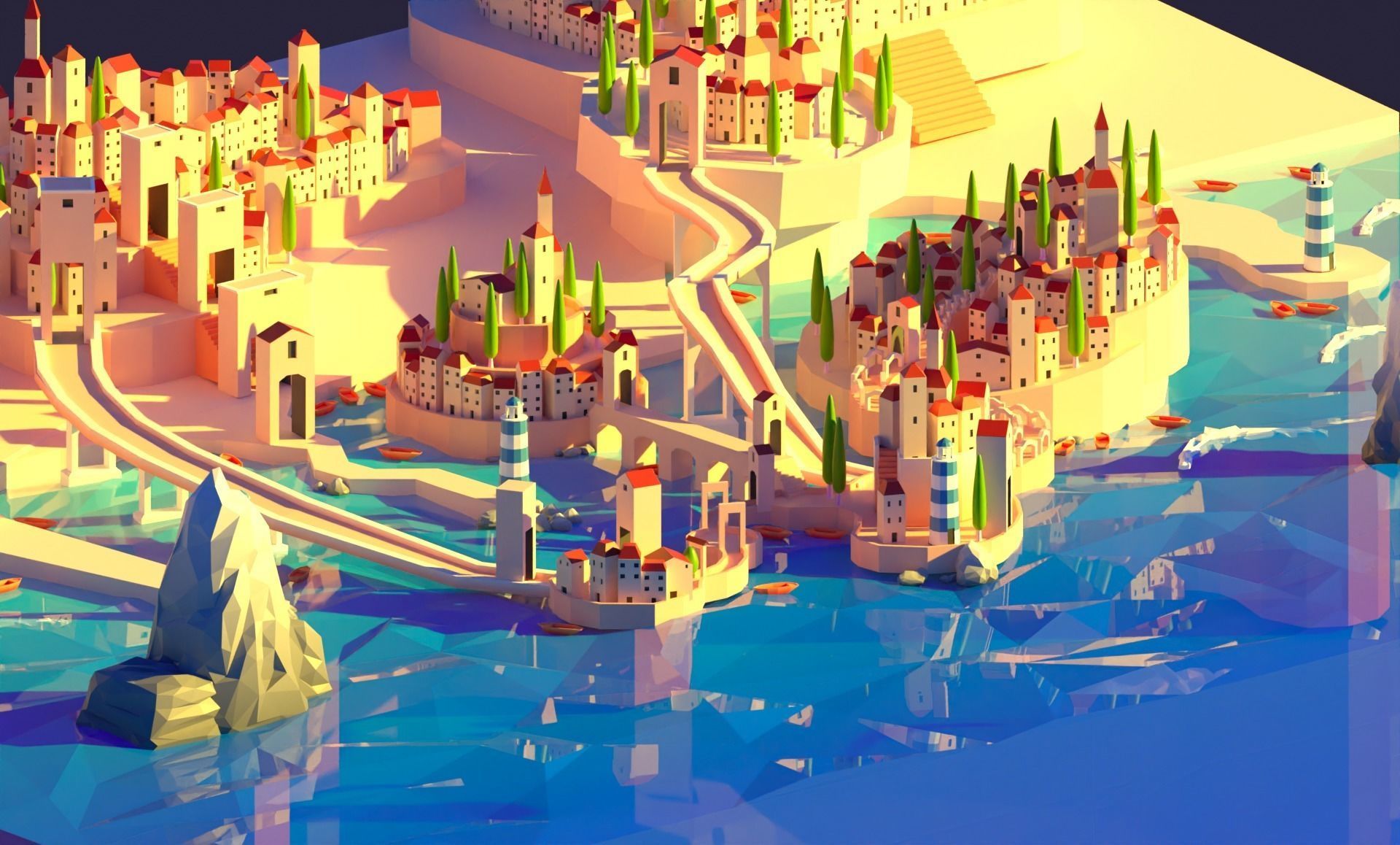 3D model Tuscan coast village VR / AR / low-poly | CGTrader