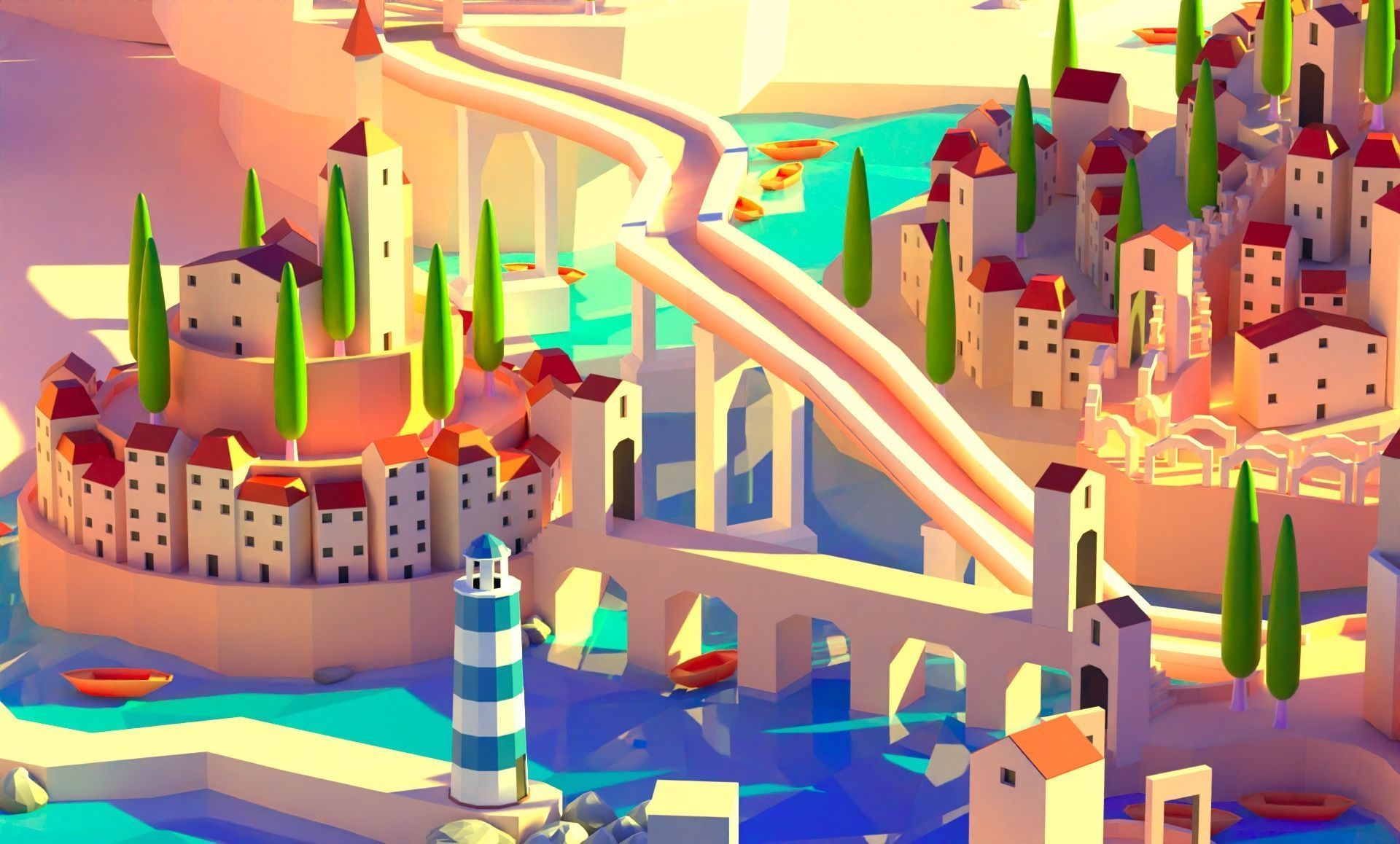 3D model Tuscan coast village VR / AR / low-poly | CGTrader