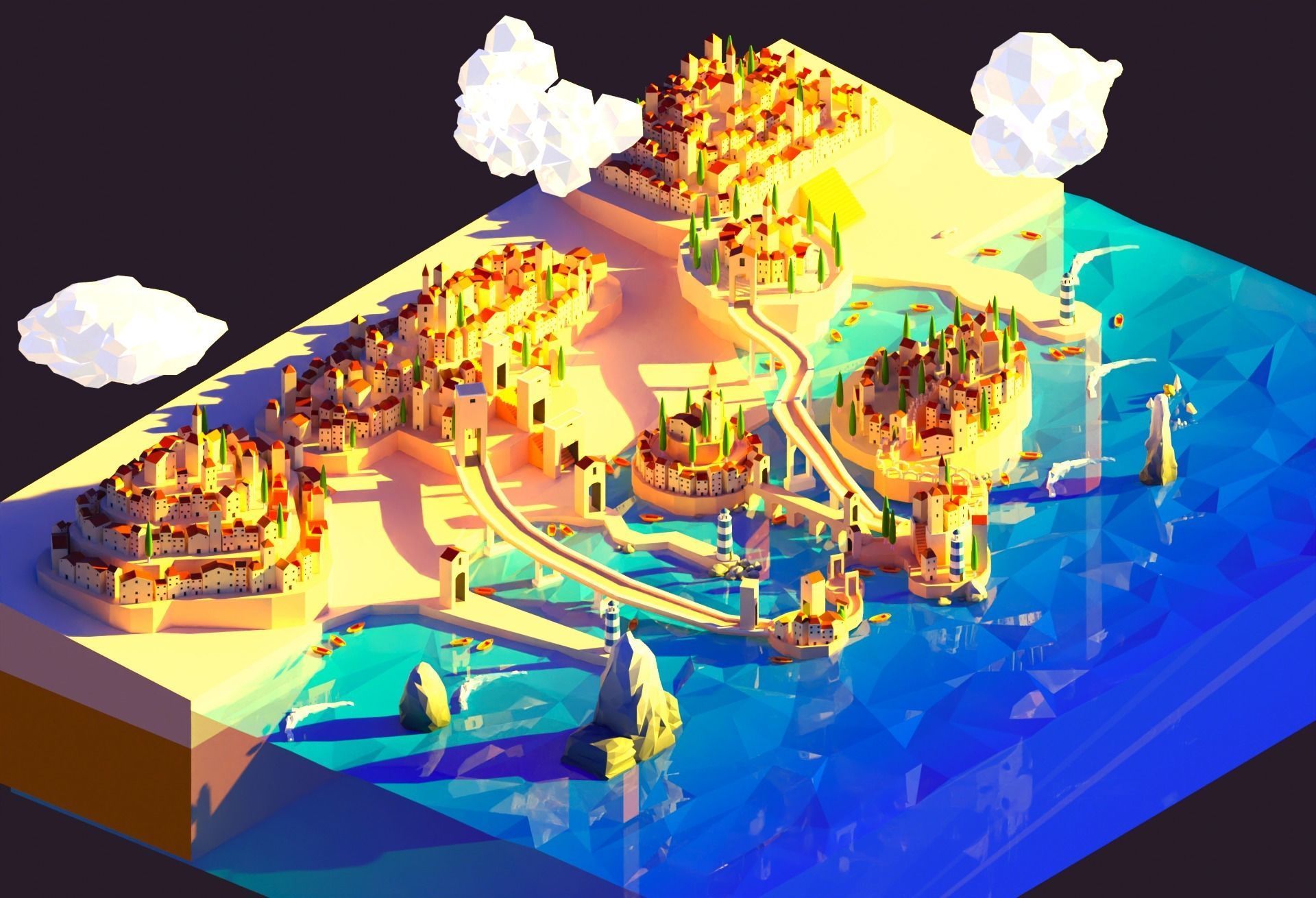 3D model Tuscan coast village VR / AR / low-poly | CGTrader