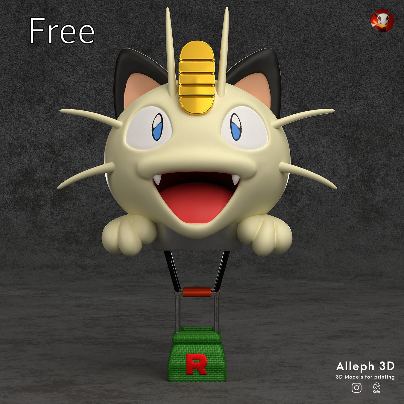 free Pokemon meowth team rocket balloon splited in parts free 3D model ...