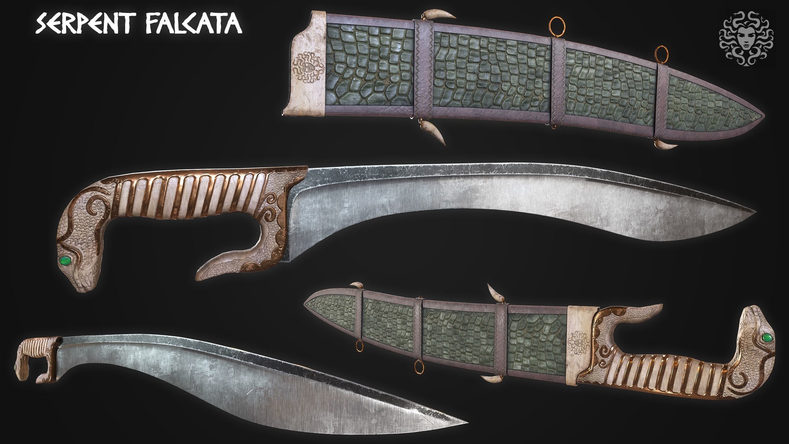 3D model Serpent Falcata Sword Lowpoly Game Ready Model VR / AR / low ...