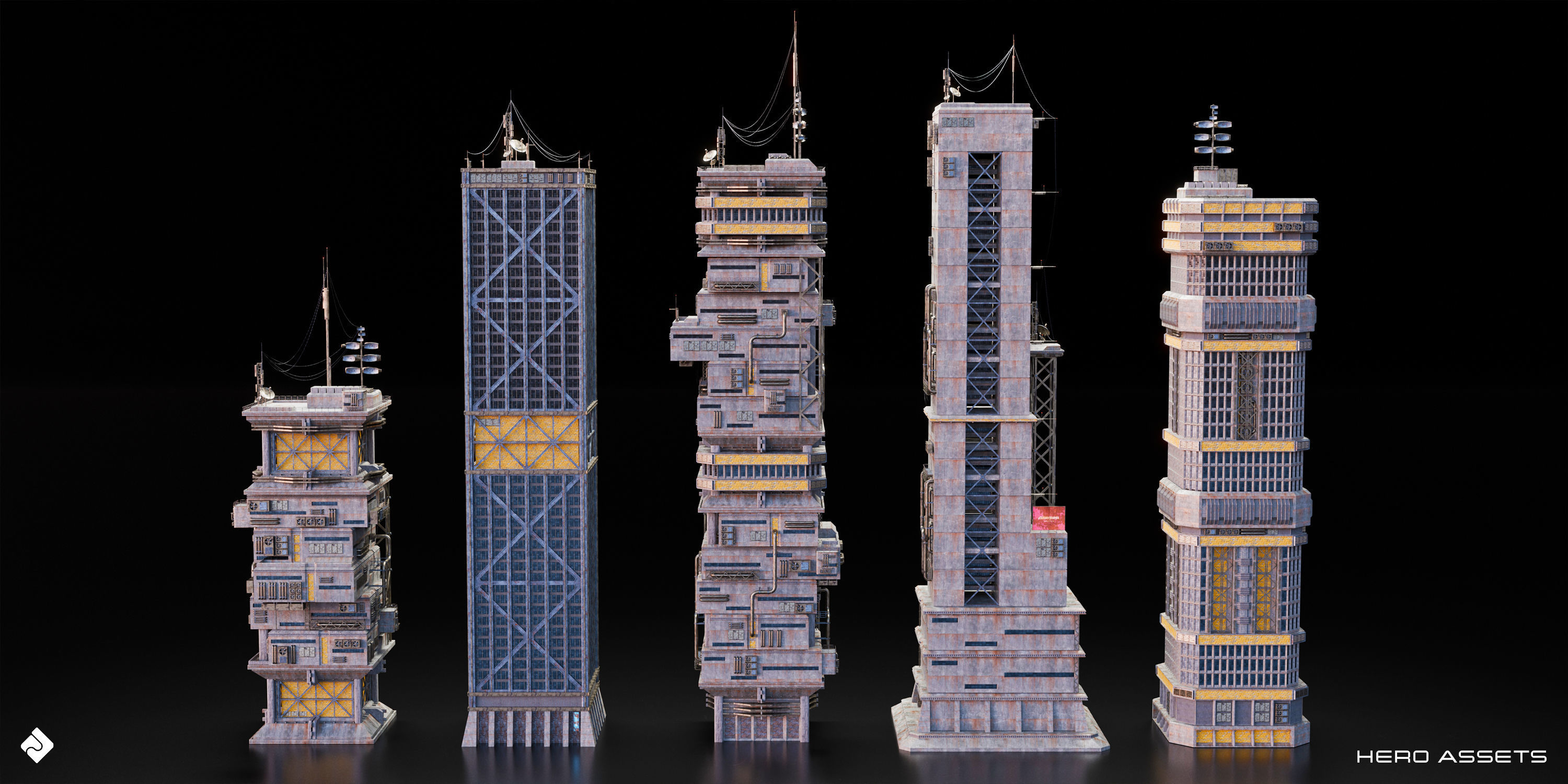 Cyberpunk High Rise - Building Assets Blender 3D Kitbash Pack 3D model ...