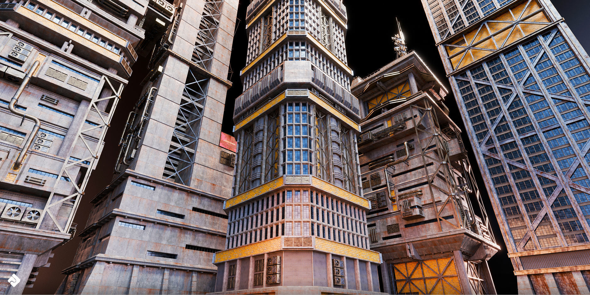 Cyberpunk High Rise - Building Assets Blender 3D Kitbash Pack 3D model ...