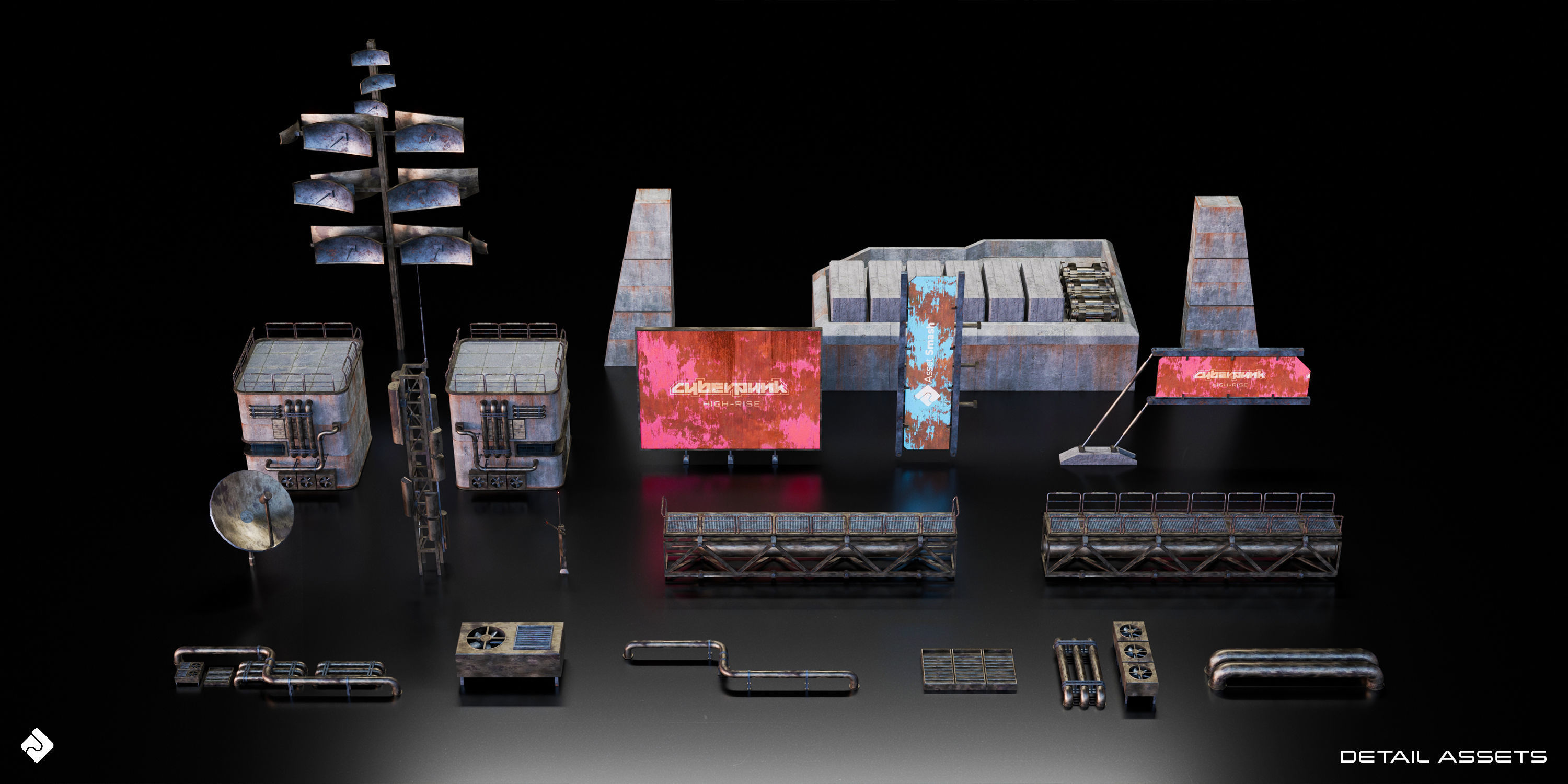 Cyberpunk High Rise - Building Assets Blender 3D Kitbash Pack 3D model ...