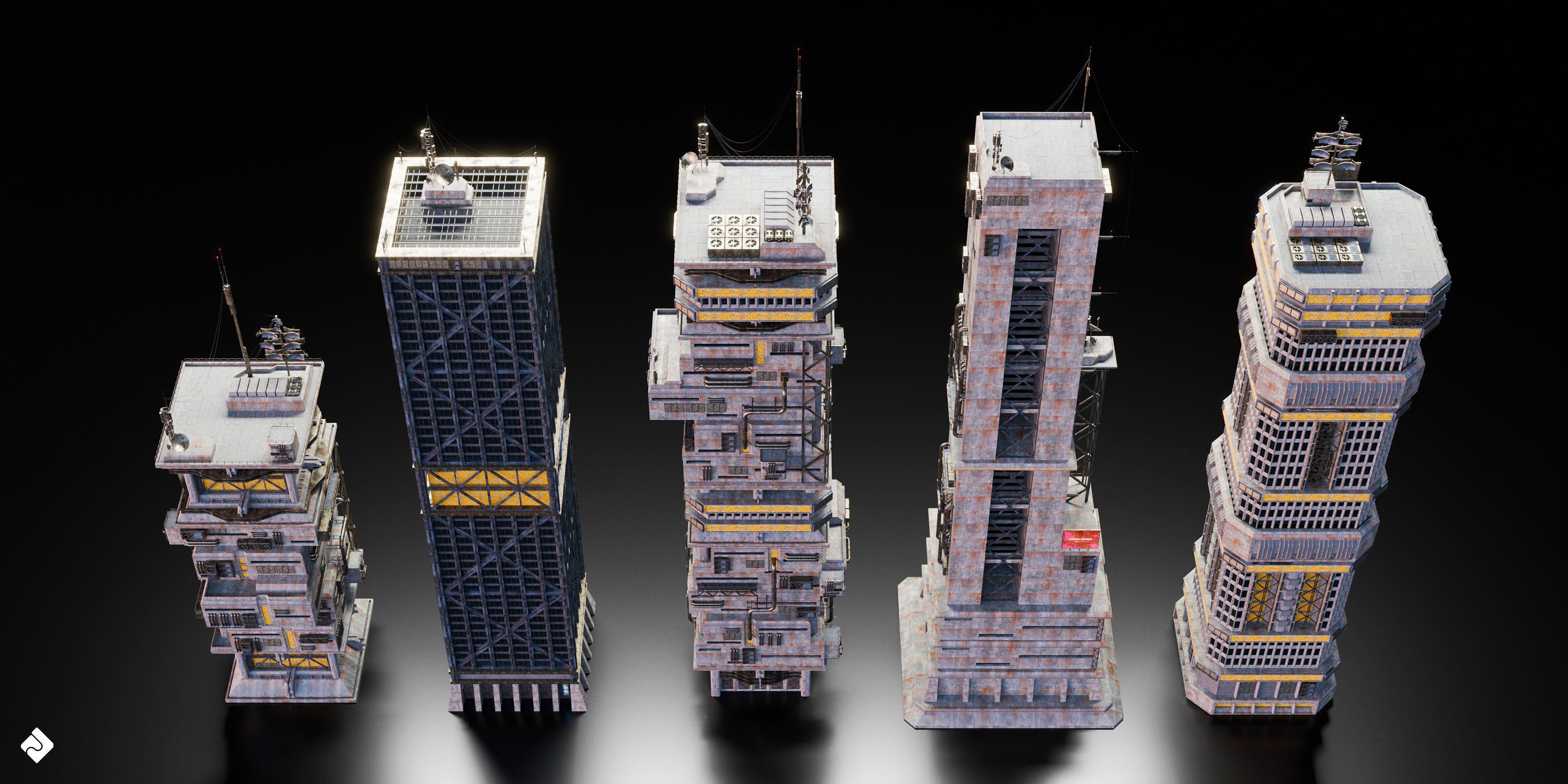 Cyberpunk High Rise - Building Assets Blender 3D Kitbash Pack 3D model ...