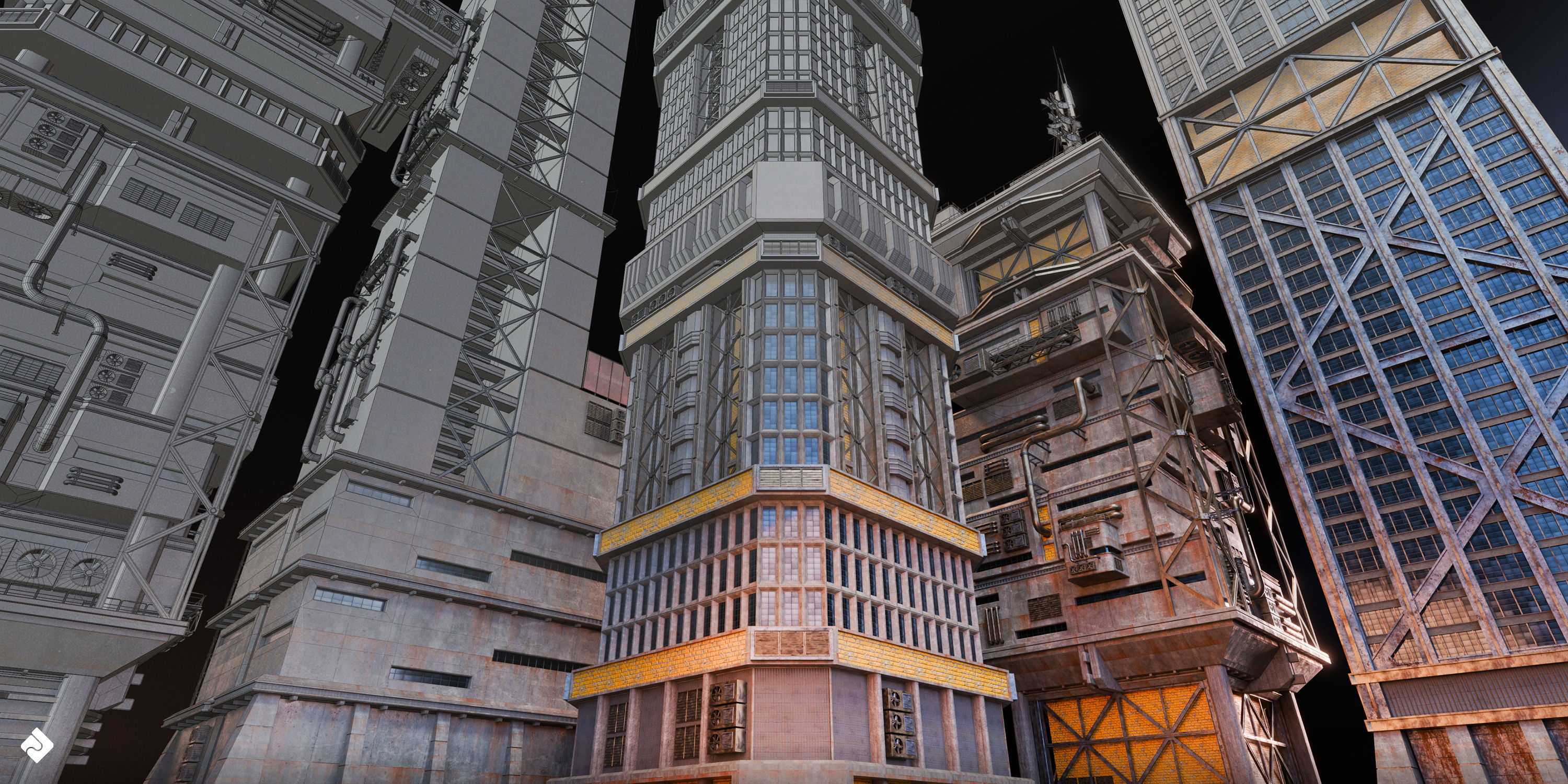 Cyberpunk High Rise - Building Assets Blender 3D Kitbash Pack 3D model ...
