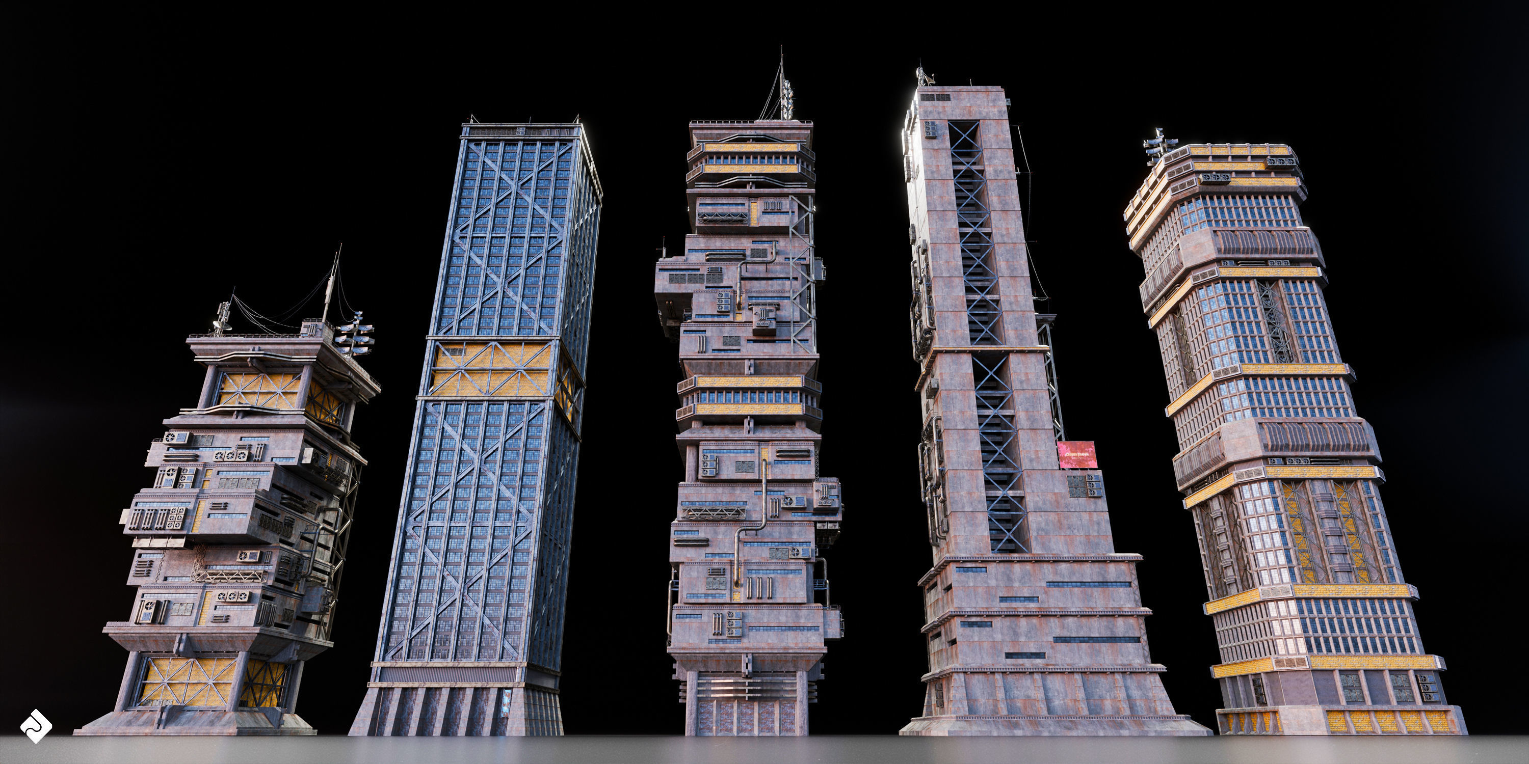 Cyberpunk High Rise - Building Assets Blender 3D Kitbash Pack 3D model ...
