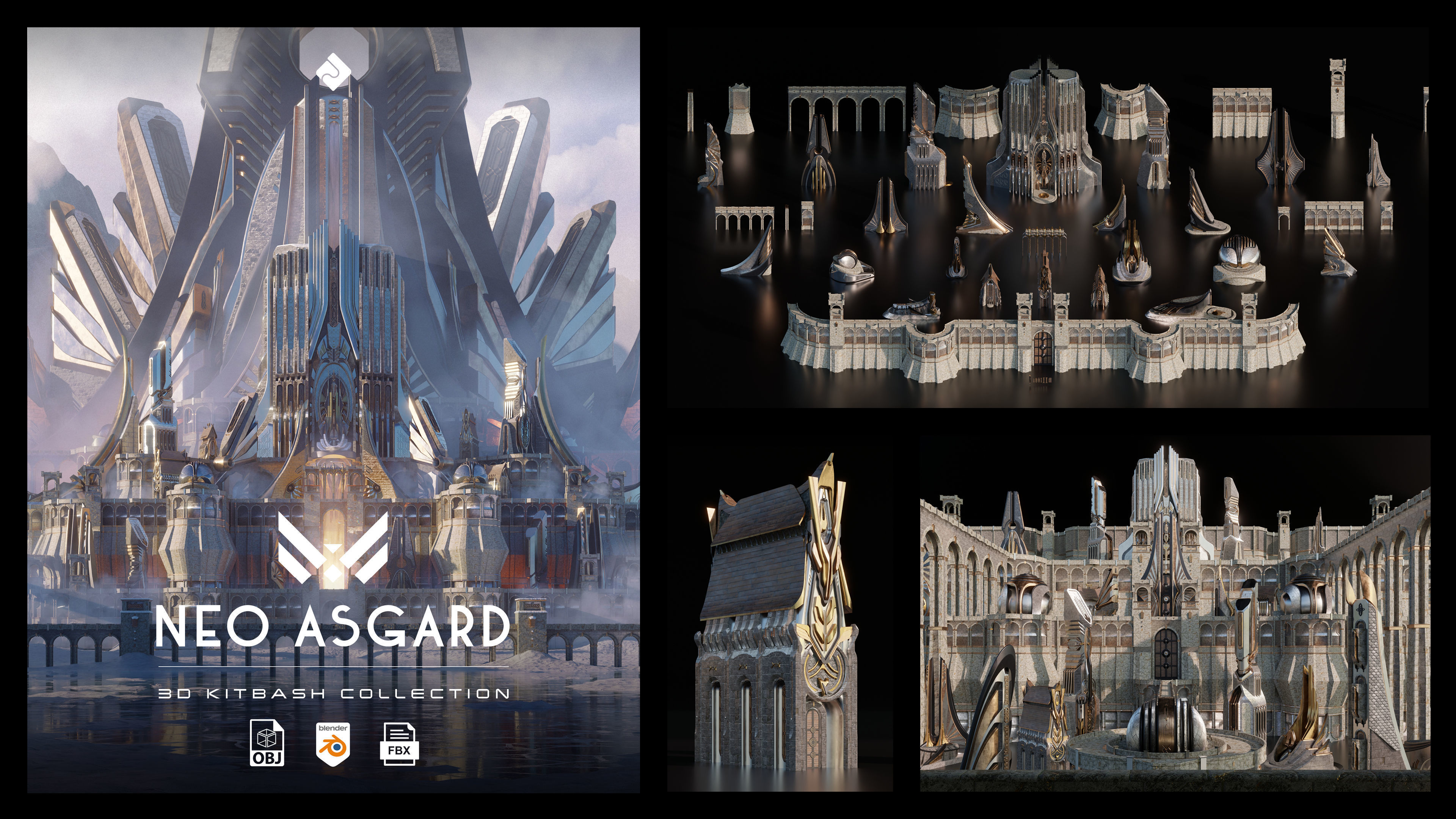 Neo Asgard - Fantasy Building Assets Blender 3D Kitbash Pack 3D model ...