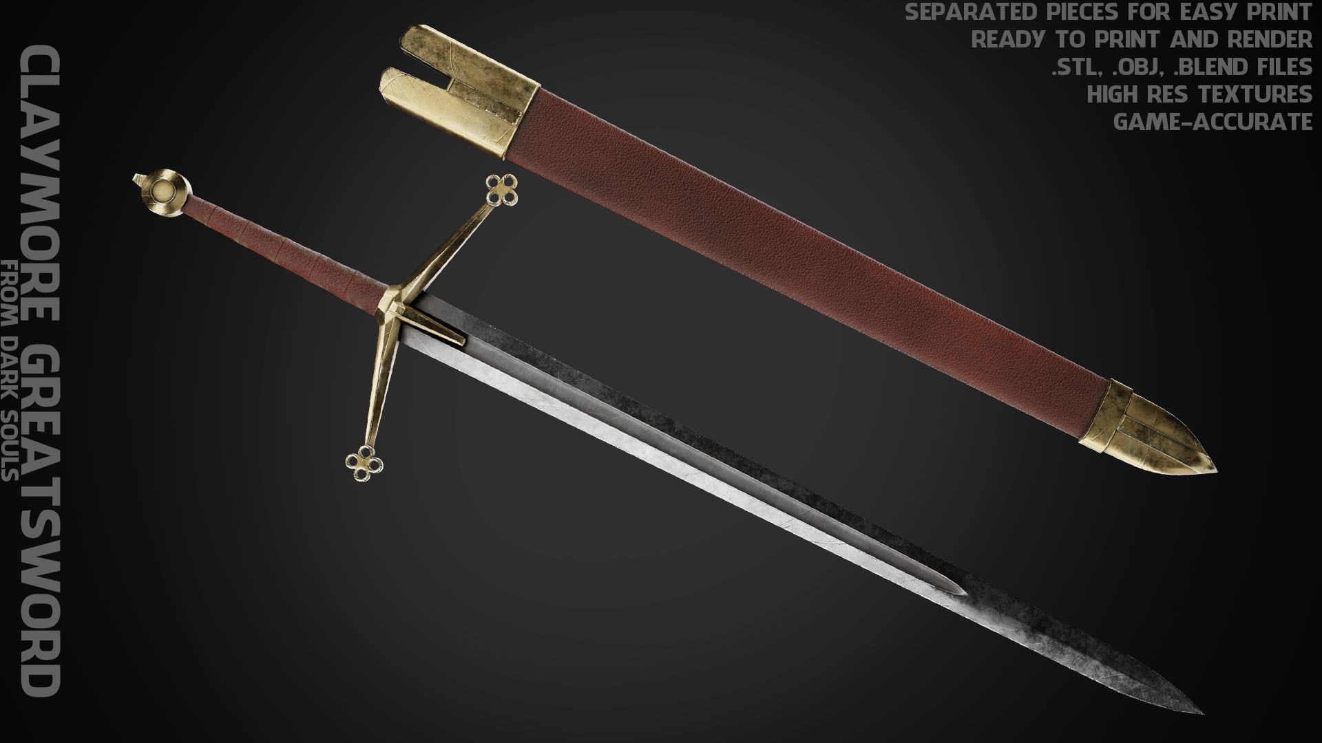 Dark Souls Claymore Sword for Cosplay 3D model 3D printable | CGTrader
