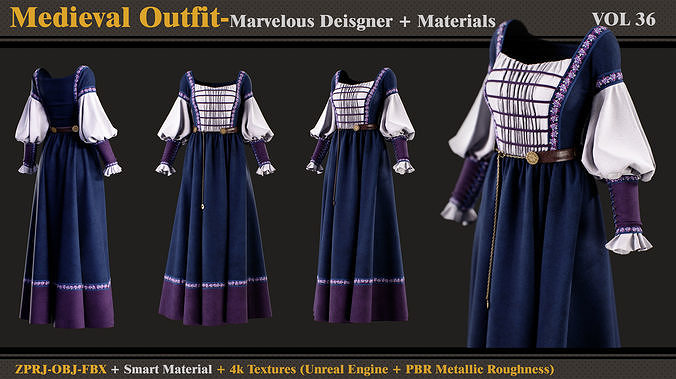 Medieval Outfit- MD-Clo3d - Smart Material- Textures- OBJ- FBX 3D model ...
