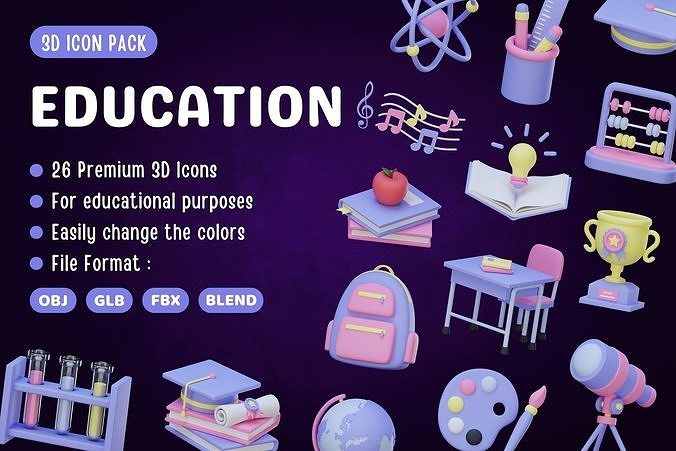 Education 3D Icon Pack 3D model | CGTrader