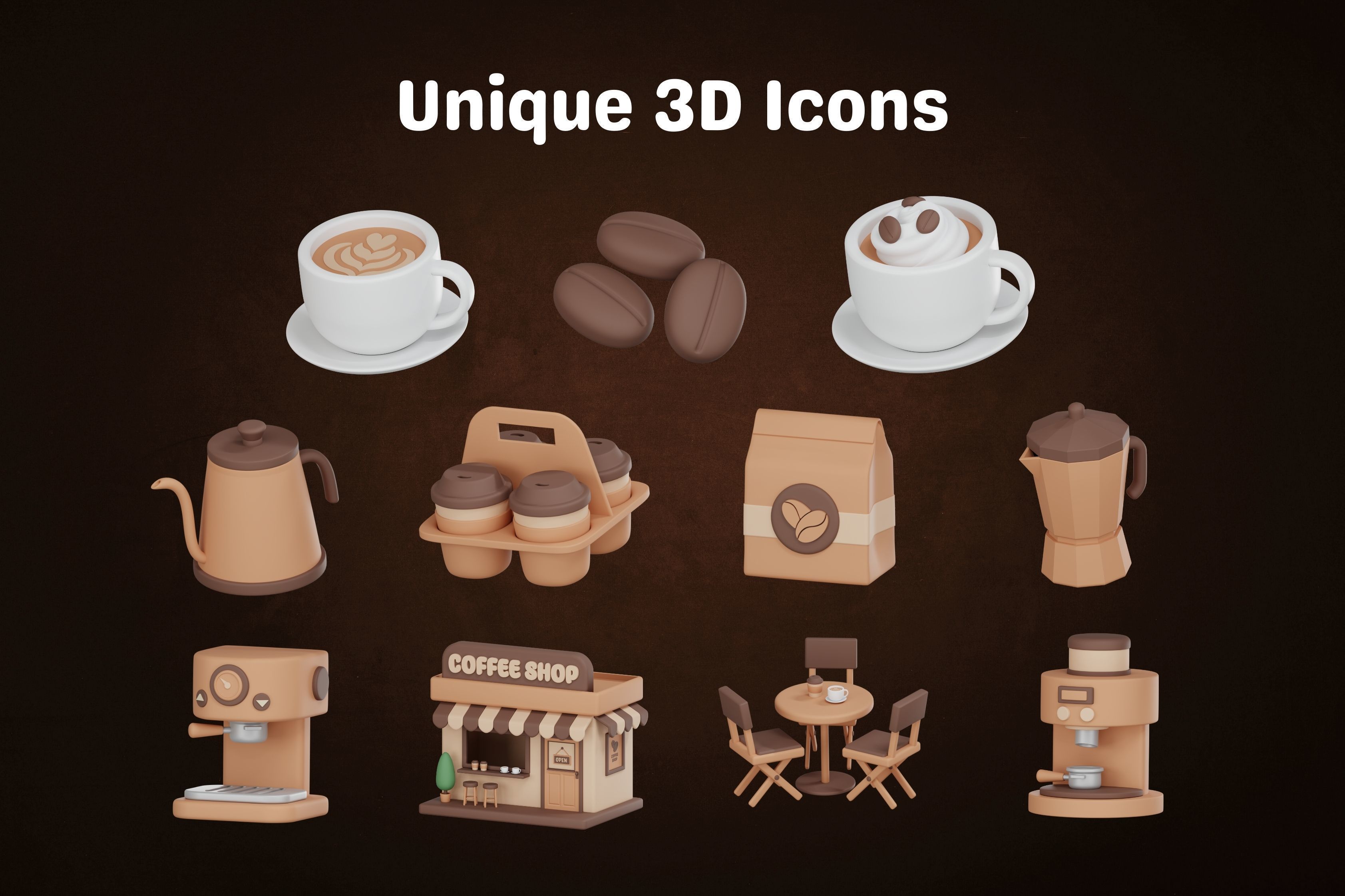 Coffee Shop 3D Icon Pack 3D model | CGTrader
