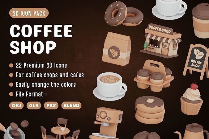 Coffee Shop 3D Icon Pack 3D model | CGTrader