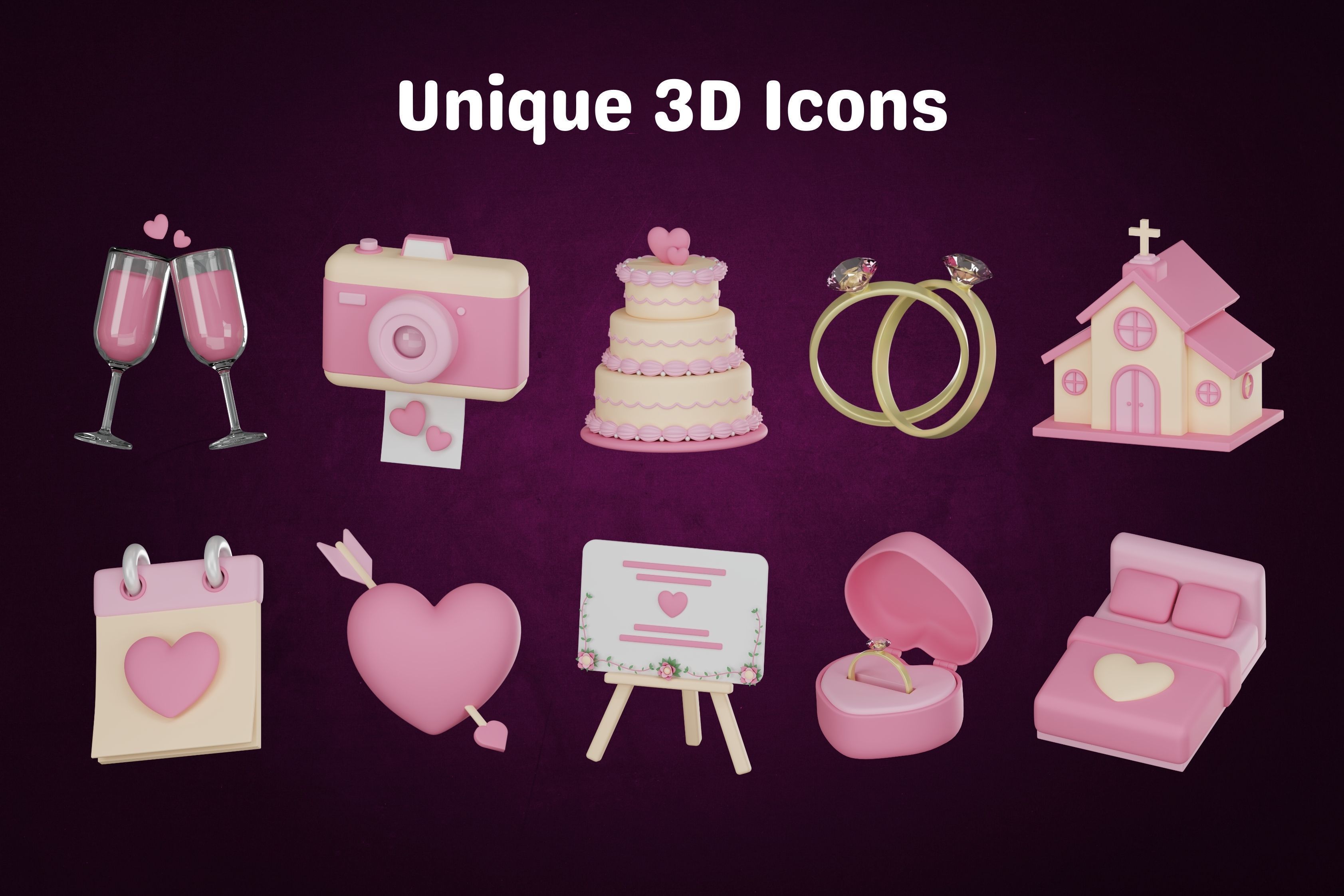 Wedding 3D Icon Pack 3D model | CGTrader