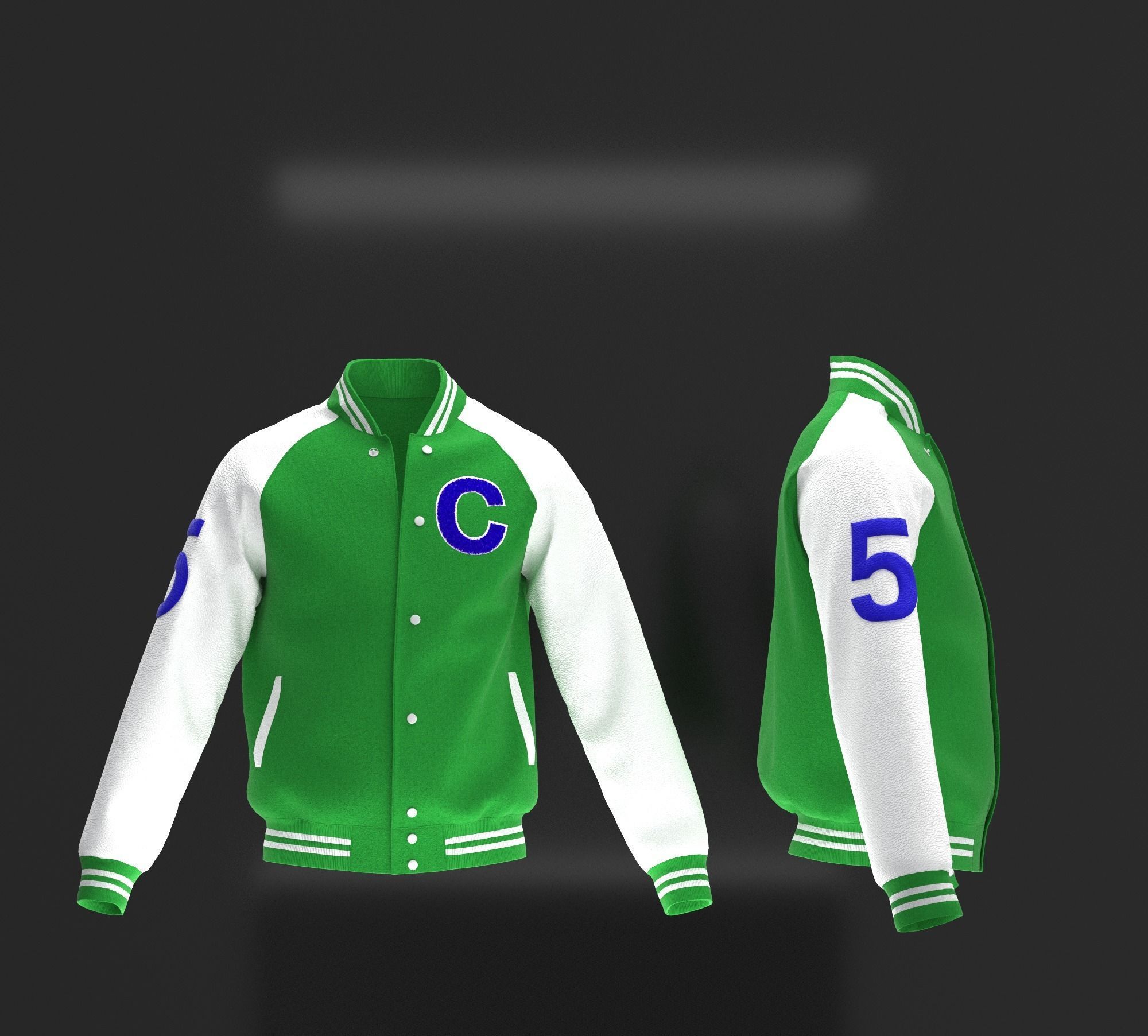 Male raglan varsity jacket 3D model animated rigged | CGTrader