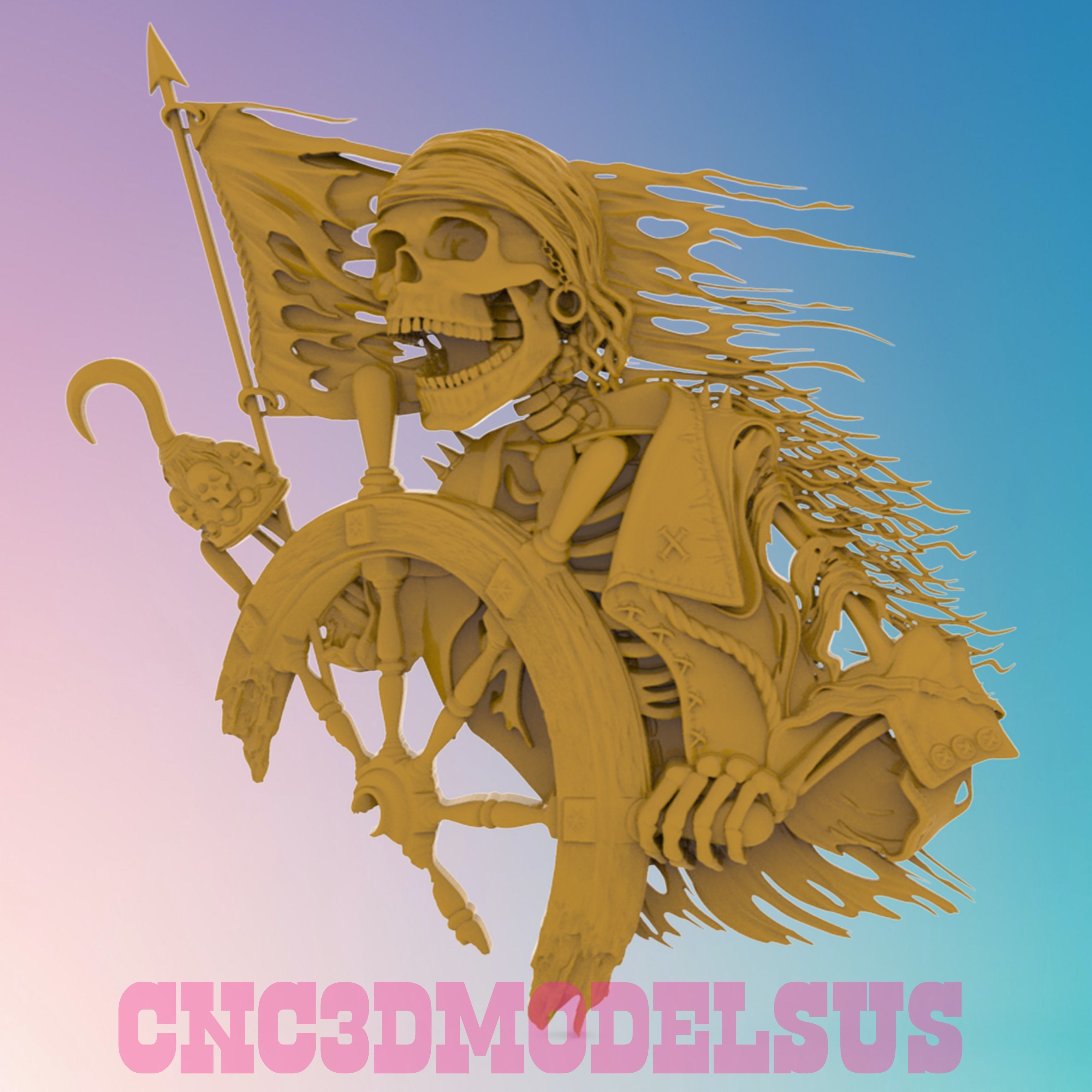 Pirate Skeleton 3d Model Stl File For Cnc Router Laser 3d Model 3d Printable Cgtrader 